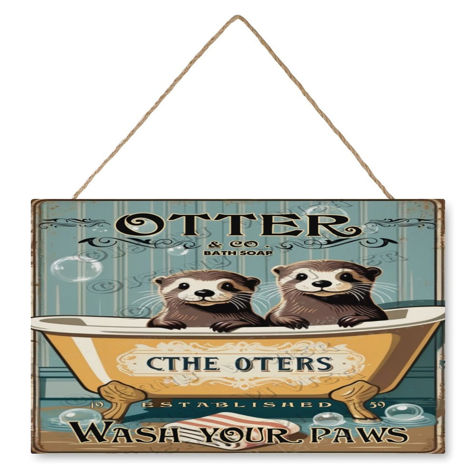 Otters Wash Your Paws Wood Hanging Funny Bathroom Decoration Bathroom ...