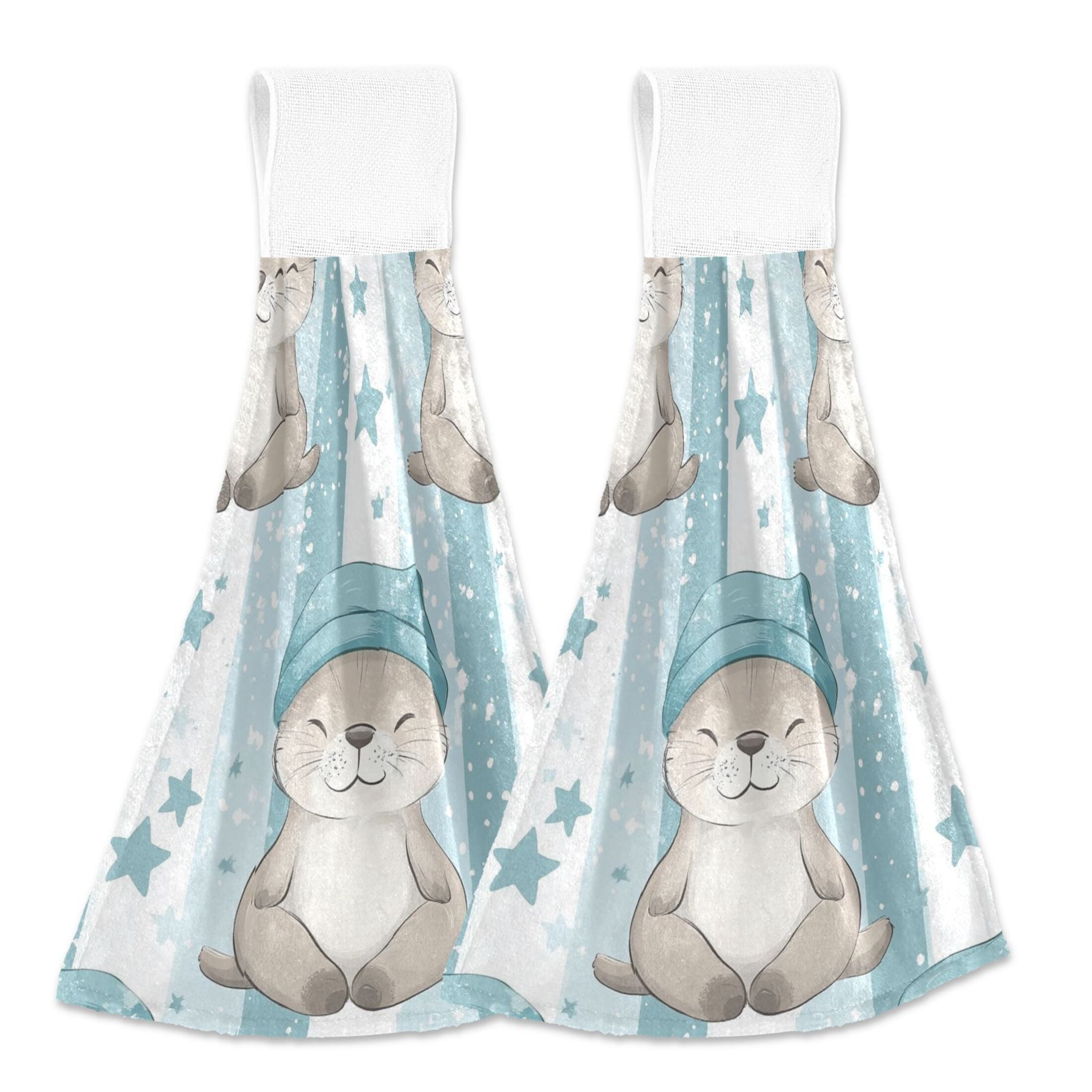 Otters Wearing Night Hat Stars Hanging Towels with Loop Hand Towels ...