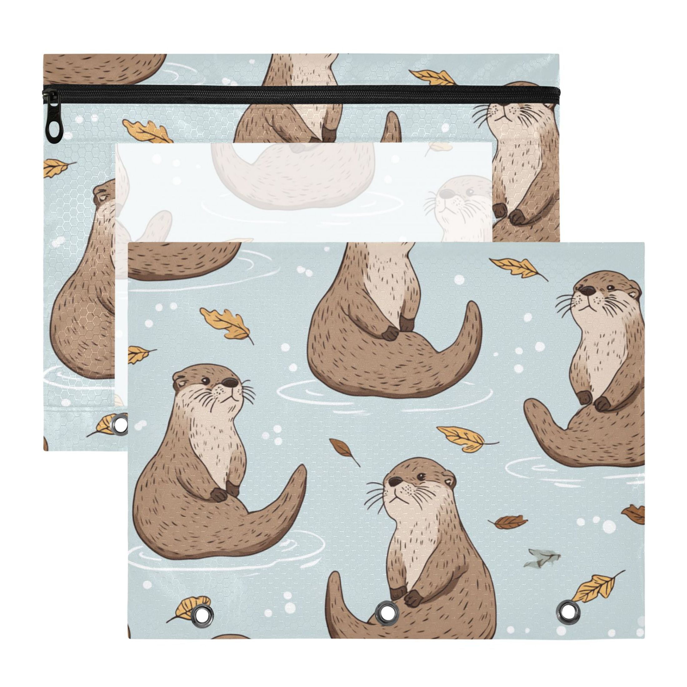 Otters in Water Leaves 3-Ring Binder Pouches A4 Size Zipper Pocket File ...