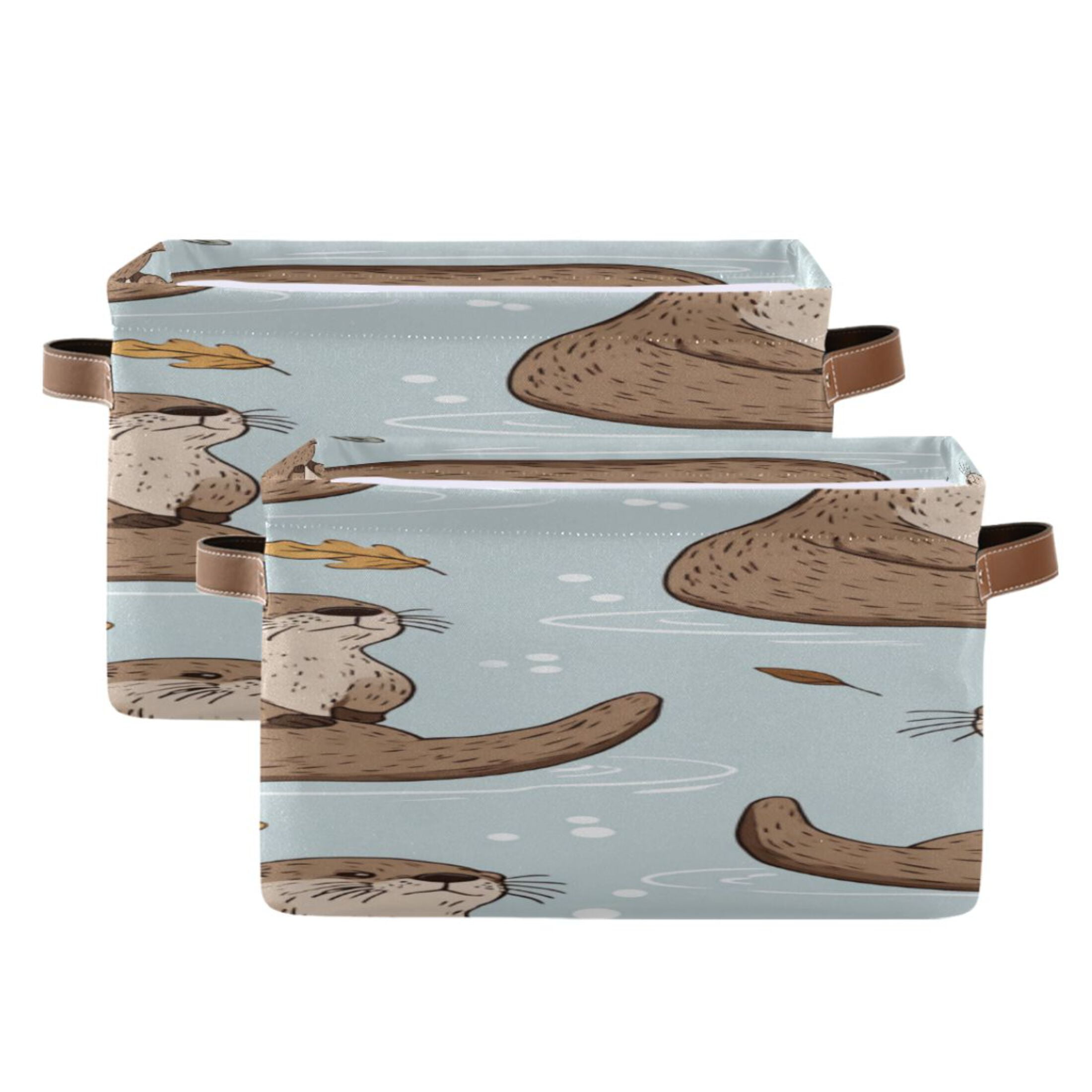 Otters in Water Leaves Square Storage Bins with Handles Collapsible ...