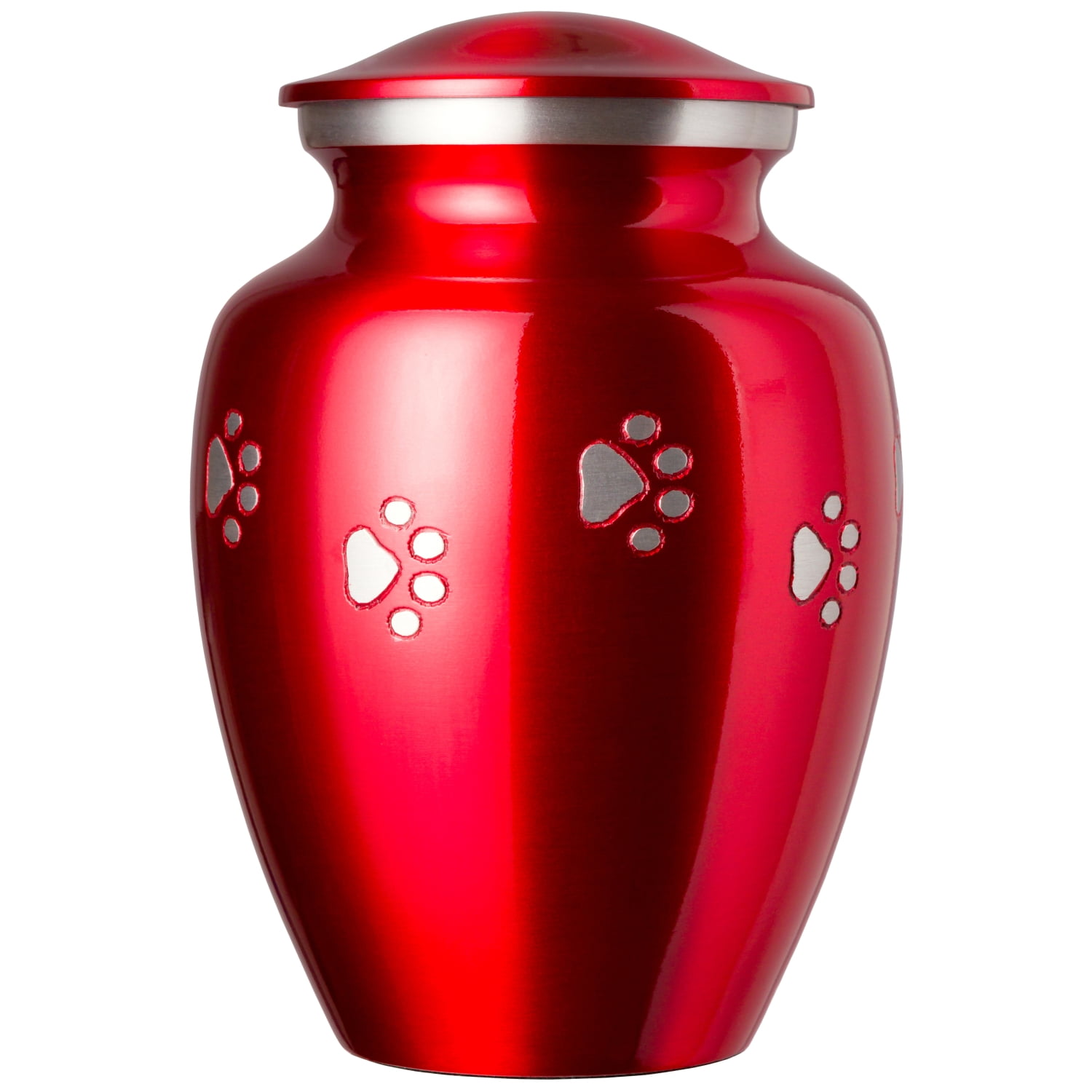 Ottillie Paws Series Pet Cremation Urn - Medium, Ruby Red Painted Finish/Horizontal Pewter Paws ...