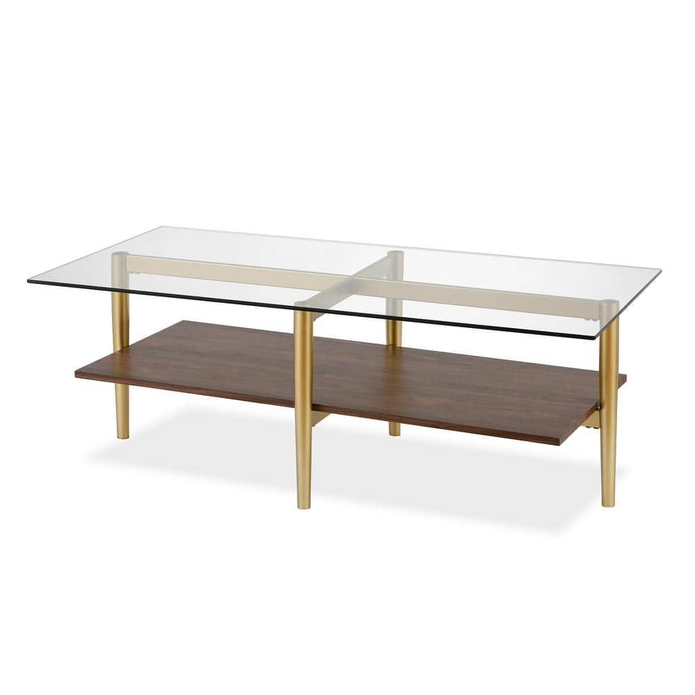 Otto 47 in. Brass/Walnut Rectangle Glass Top Coffee Table - Walmart.com