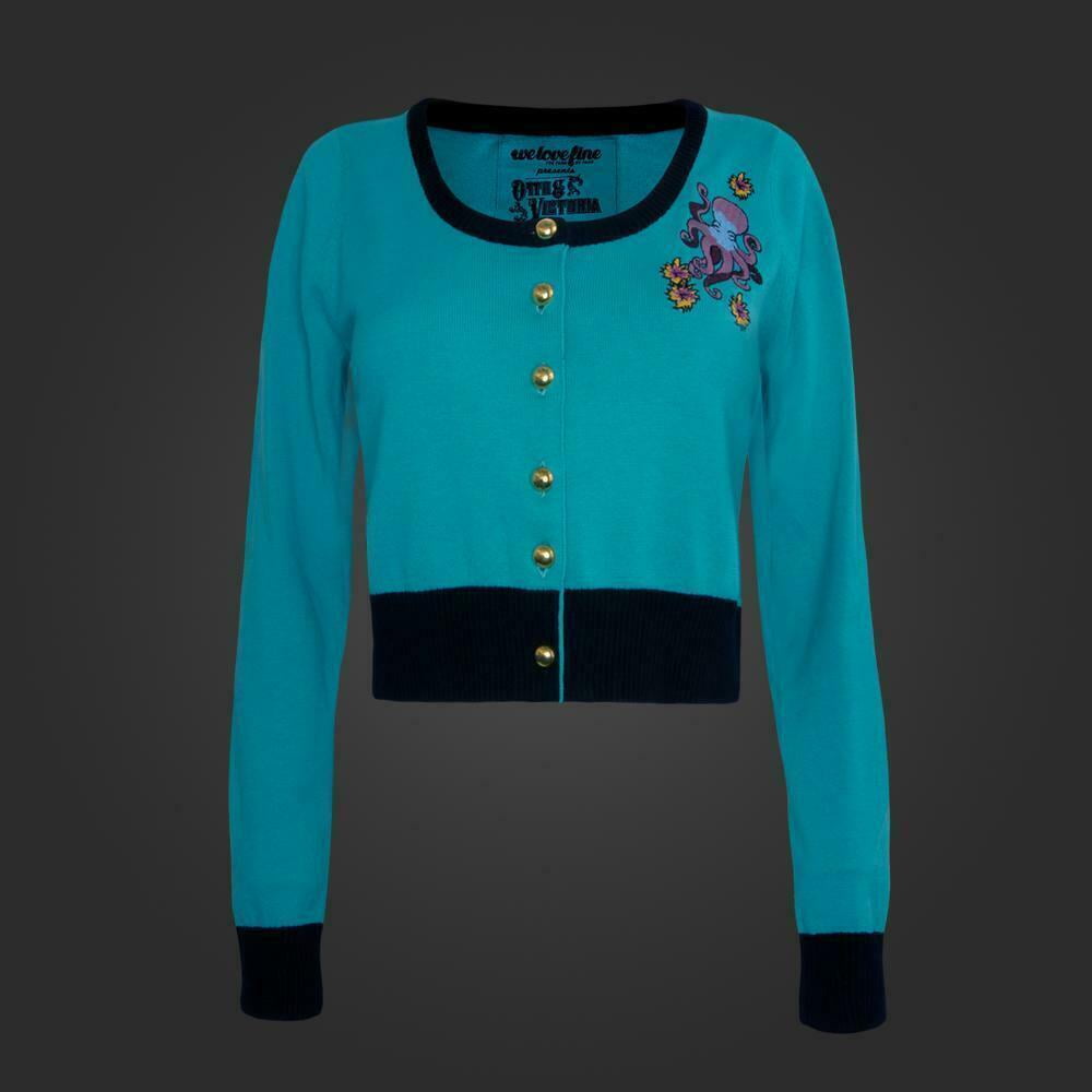 Otto & Victoria Otto Octopus Teal 100% Cotton Cropped Cardigan L ...