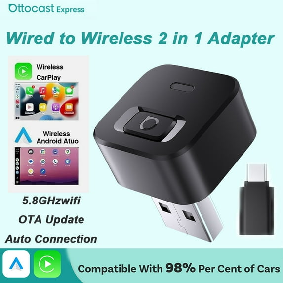 Ottocast Mini Dot Wireless CarPlay Adapter Android Auto, 2in1 Car ...
