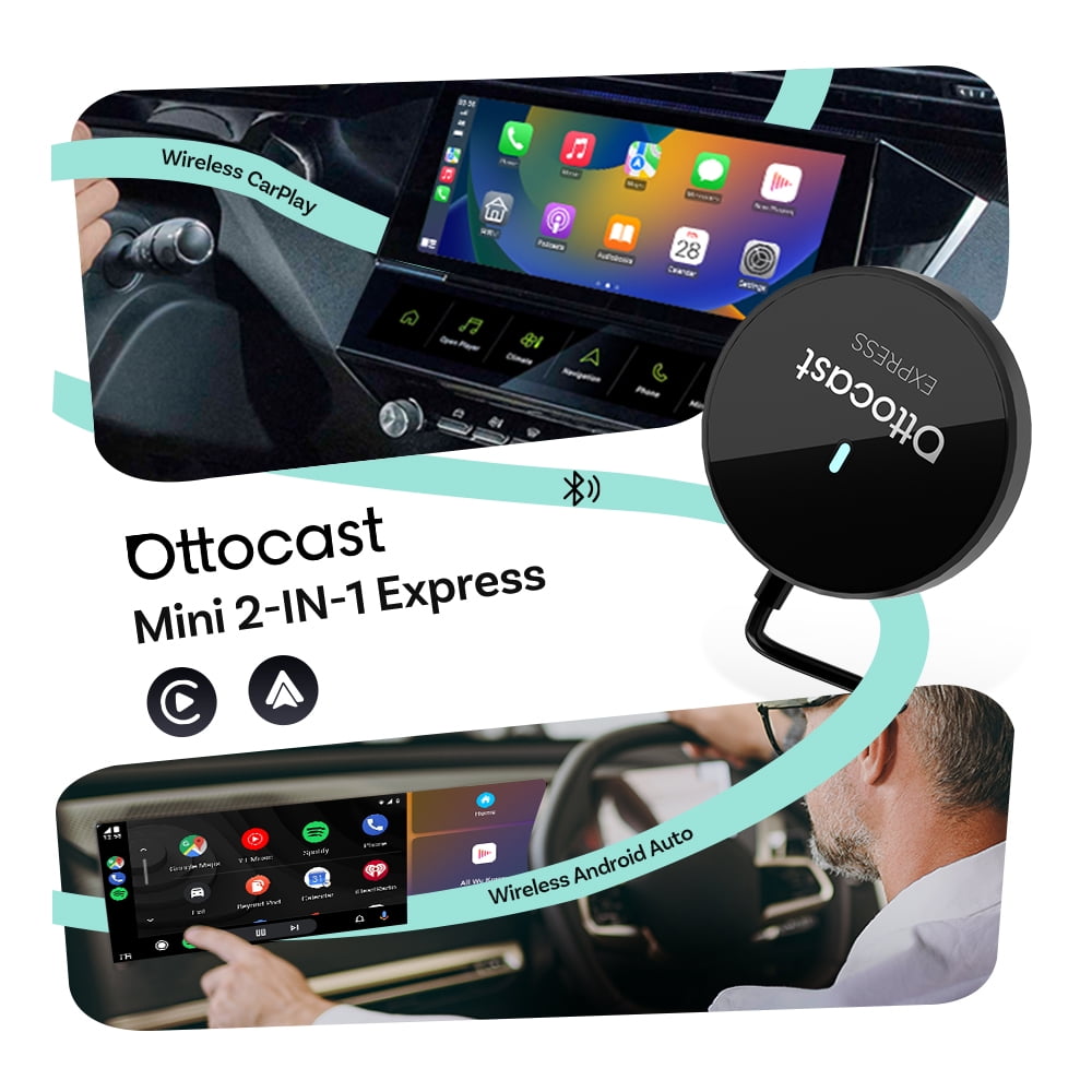 Ottocast Mini Express Wireless CarPlay Android Auto Adapter 2 In 1 Car ...