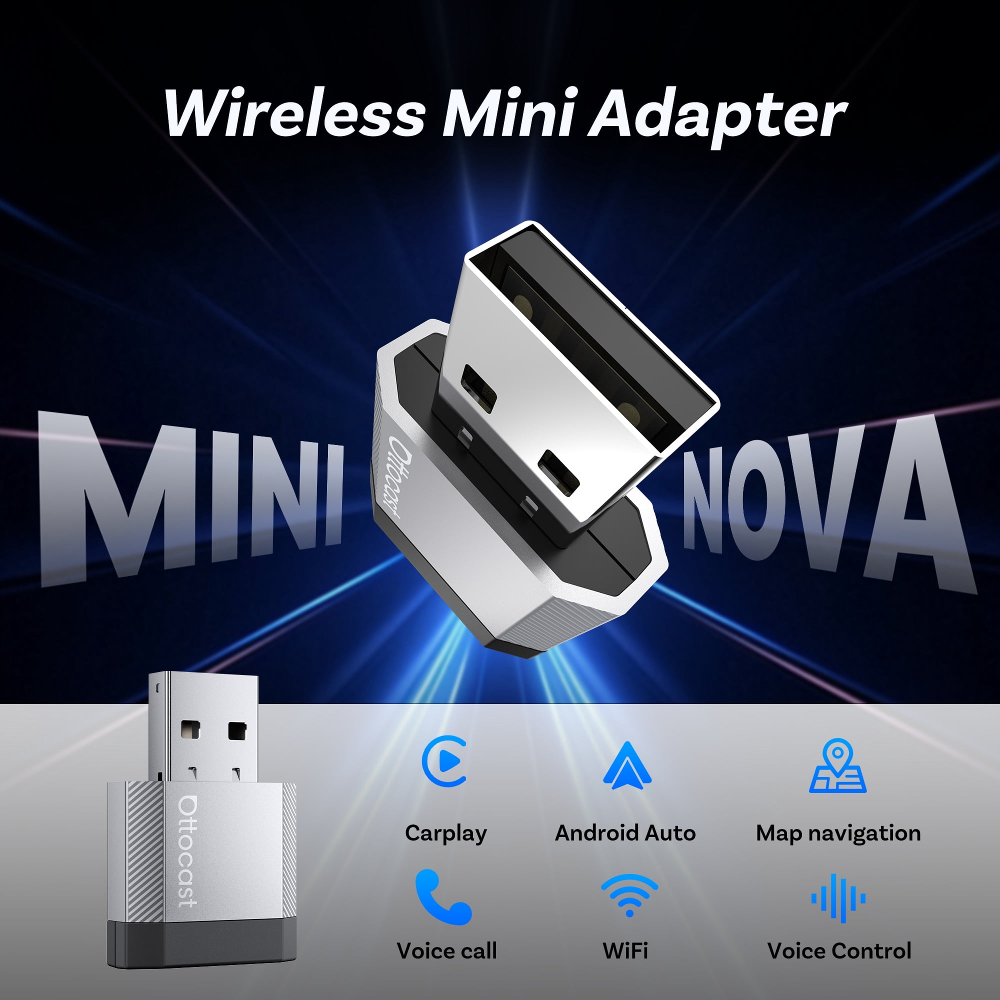 Ottocast Mini NOVA Wireless CarPlay Android Auto Adapter Car ...