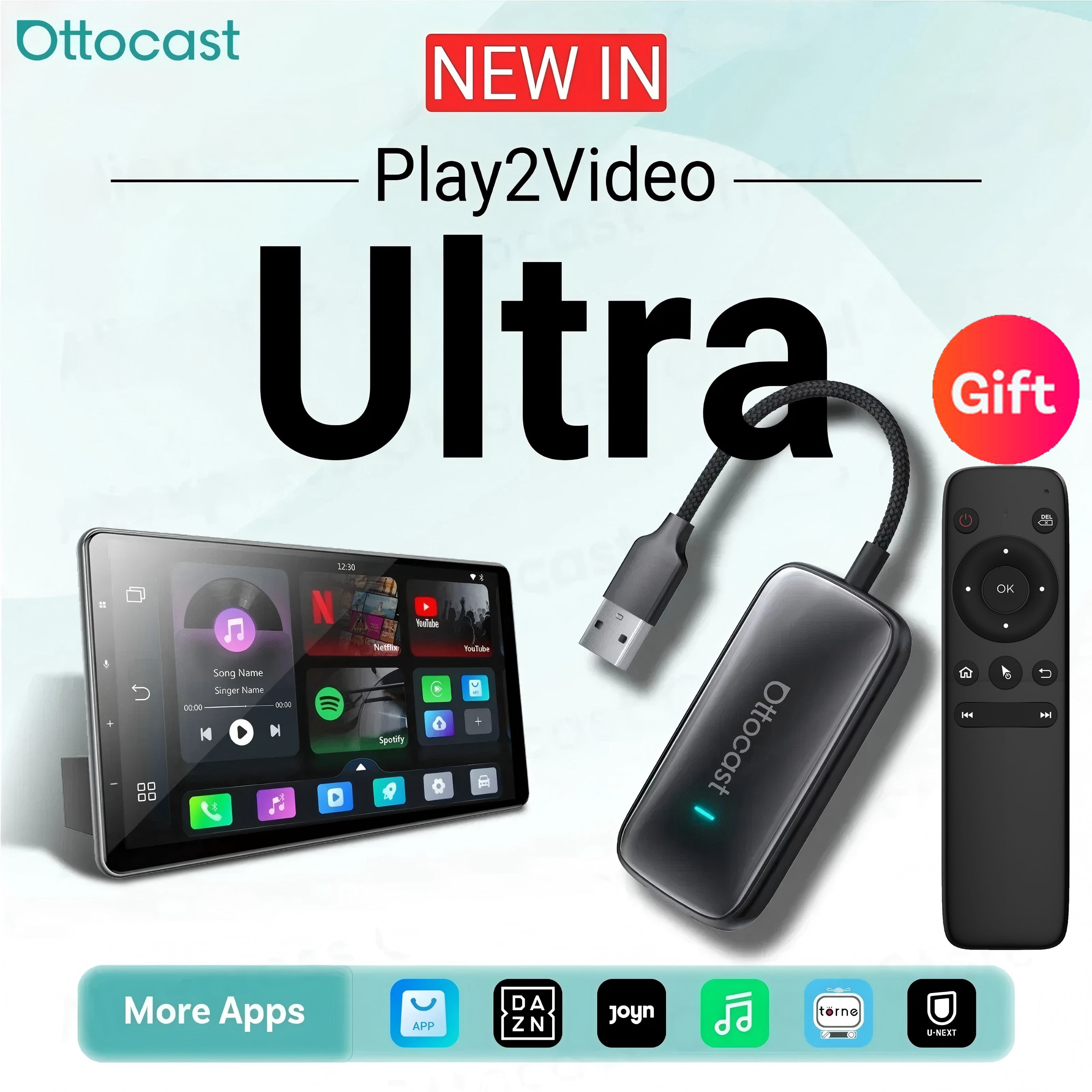Ottocast Play2Video Ultra Wireless CarPlay AI Box Lite ,With Remote, for Factory Wired Carplay ...