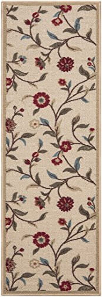 Ottohome Collection Beige Floral Garden Design Modern Runner Rug With ...