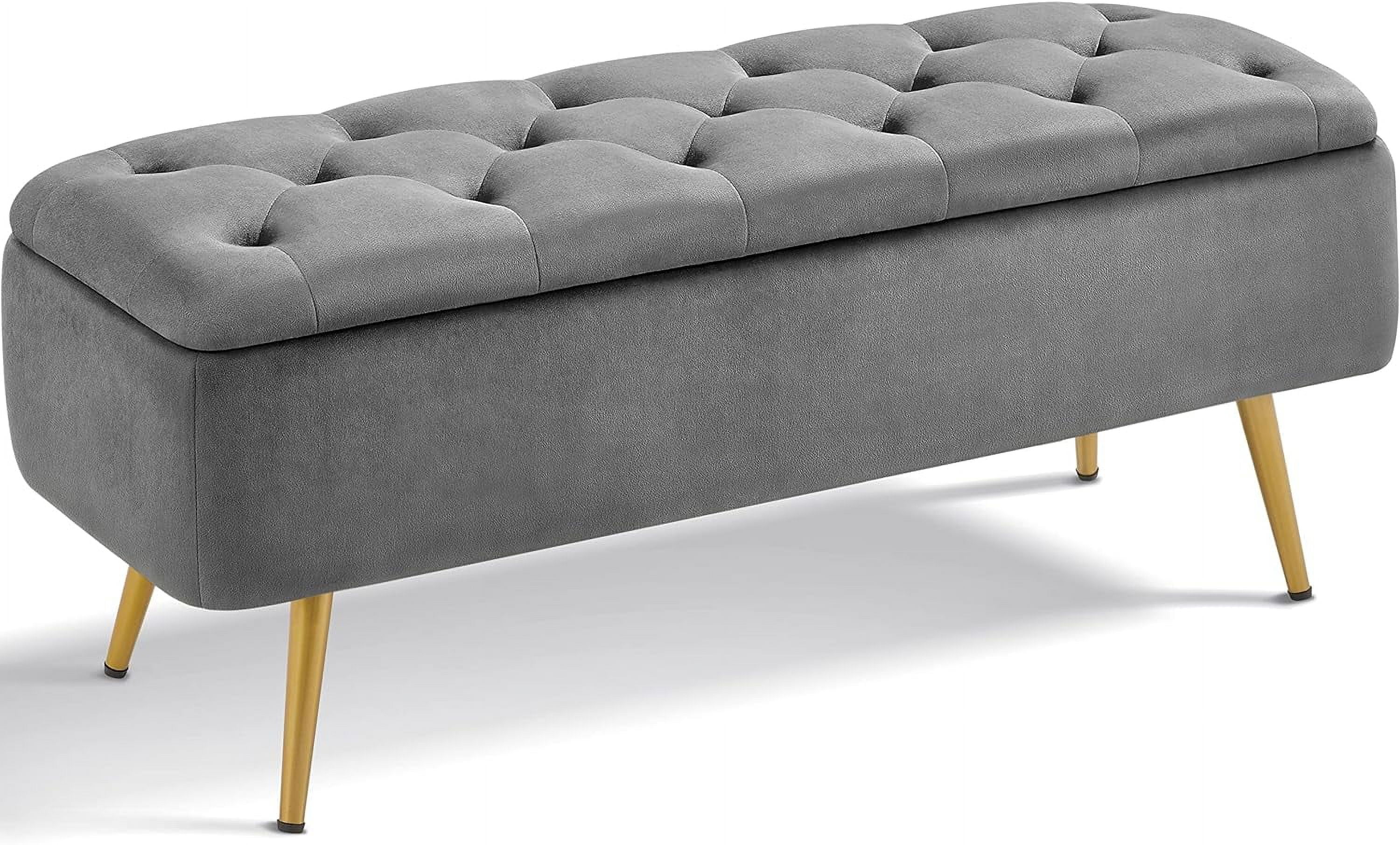 Ottoman 42 Inches Storage Bench With Storage Folding Polyester Boucle