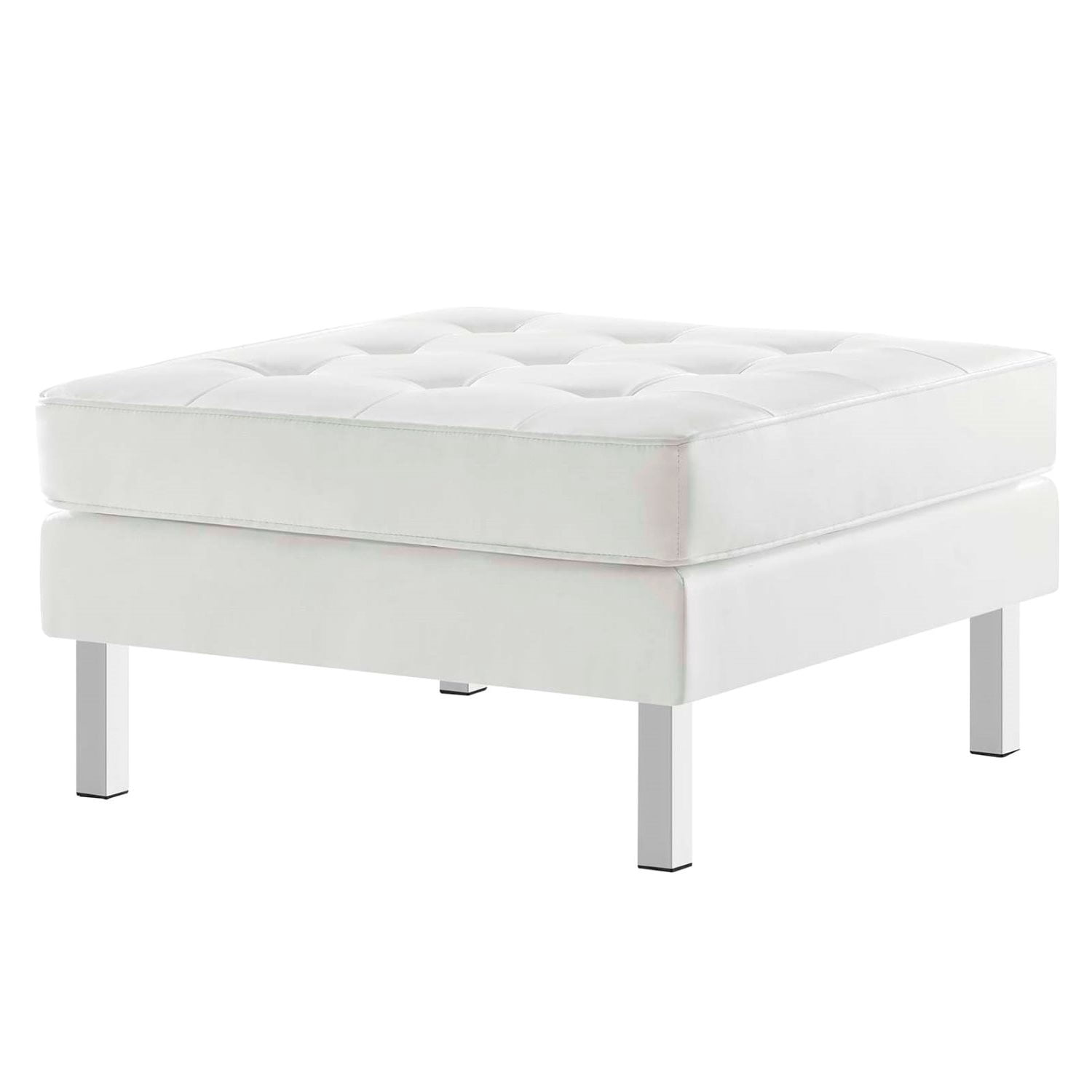 Ottoman Accent Chair, White Silver, Vegan Leather, Mid Century Living ...