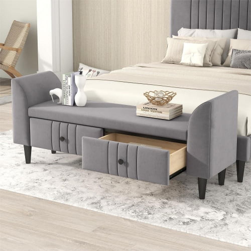 Ottoman Bench with 2 Storage Drawer, Modern Upholstered Storage Bench ...