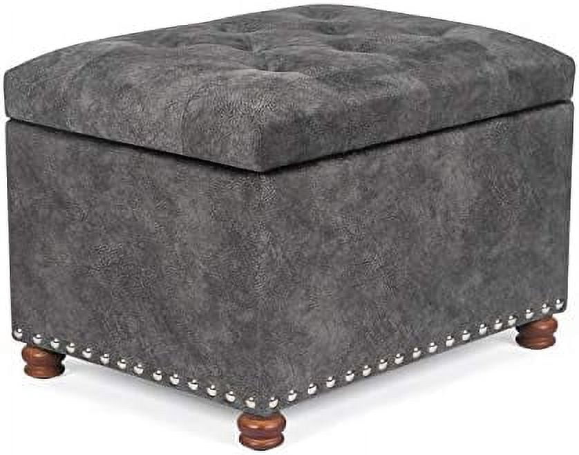 Ottoman Bench Foot Stool with Nailhead Trim (Dark Brown - Button Tufted ...