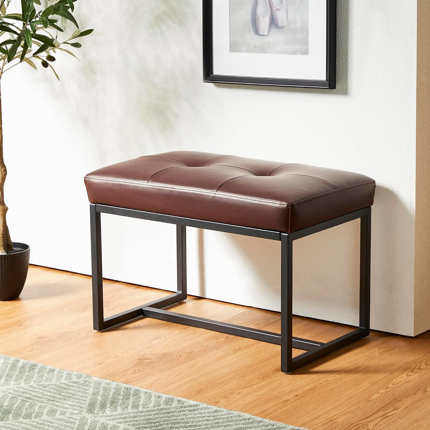 Ottoman Bench, Modern PU Leather Vanity Stools Chairs with Metal Frame ...