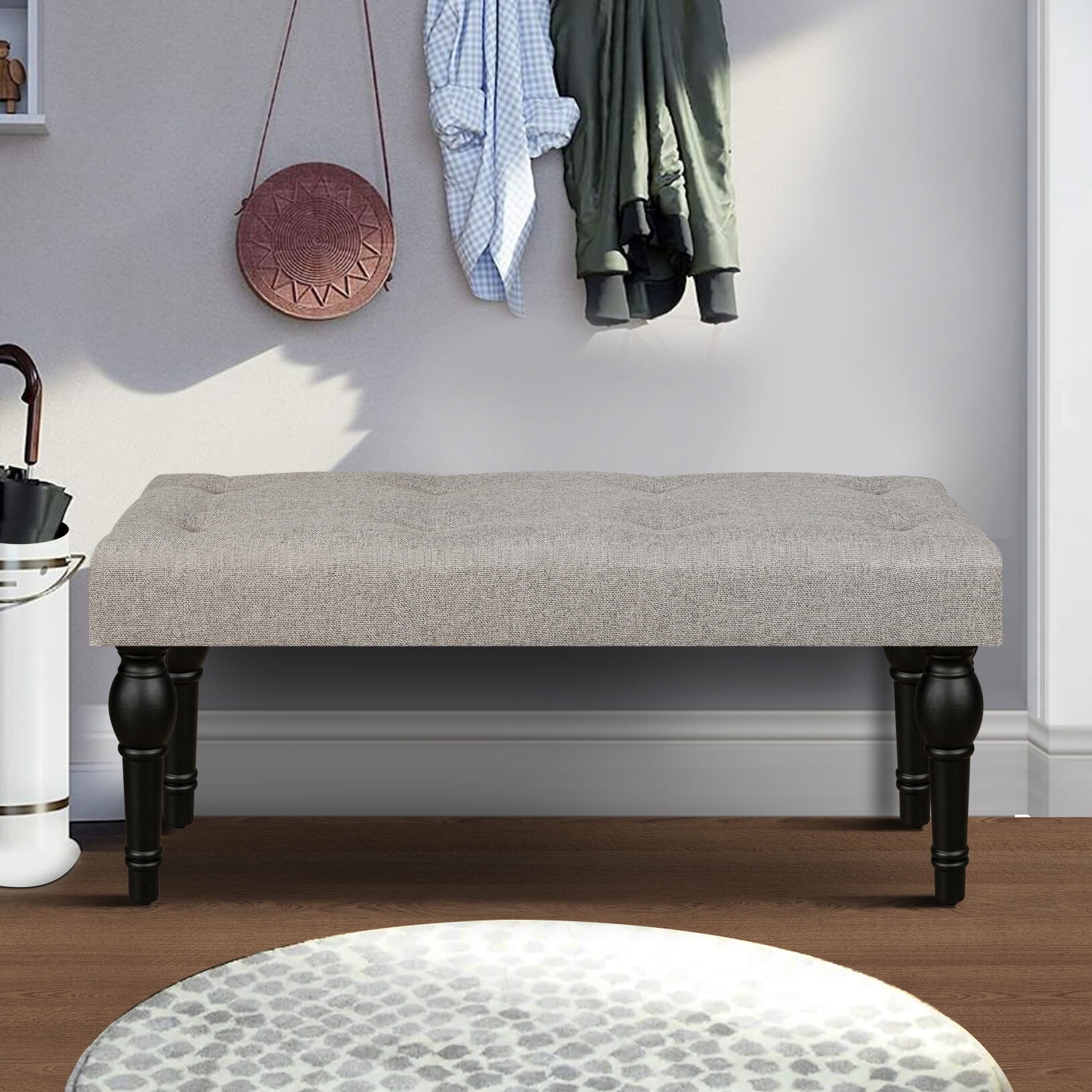Ottoman Bench with 4-Thickened Roman Column Feet, French Upholstered ...