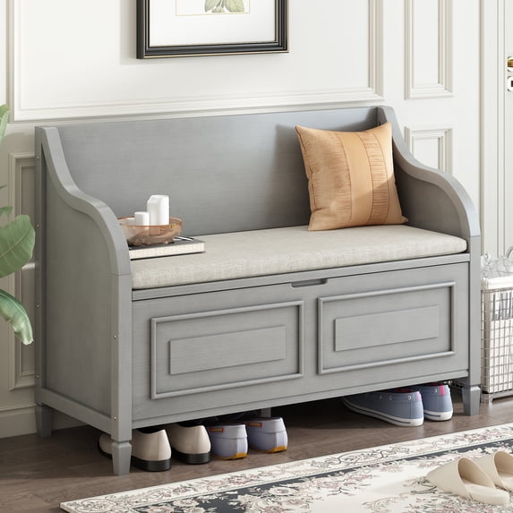 Leumius Ottoman Bench with Storage, Solid Wood, Removable Cushion ...