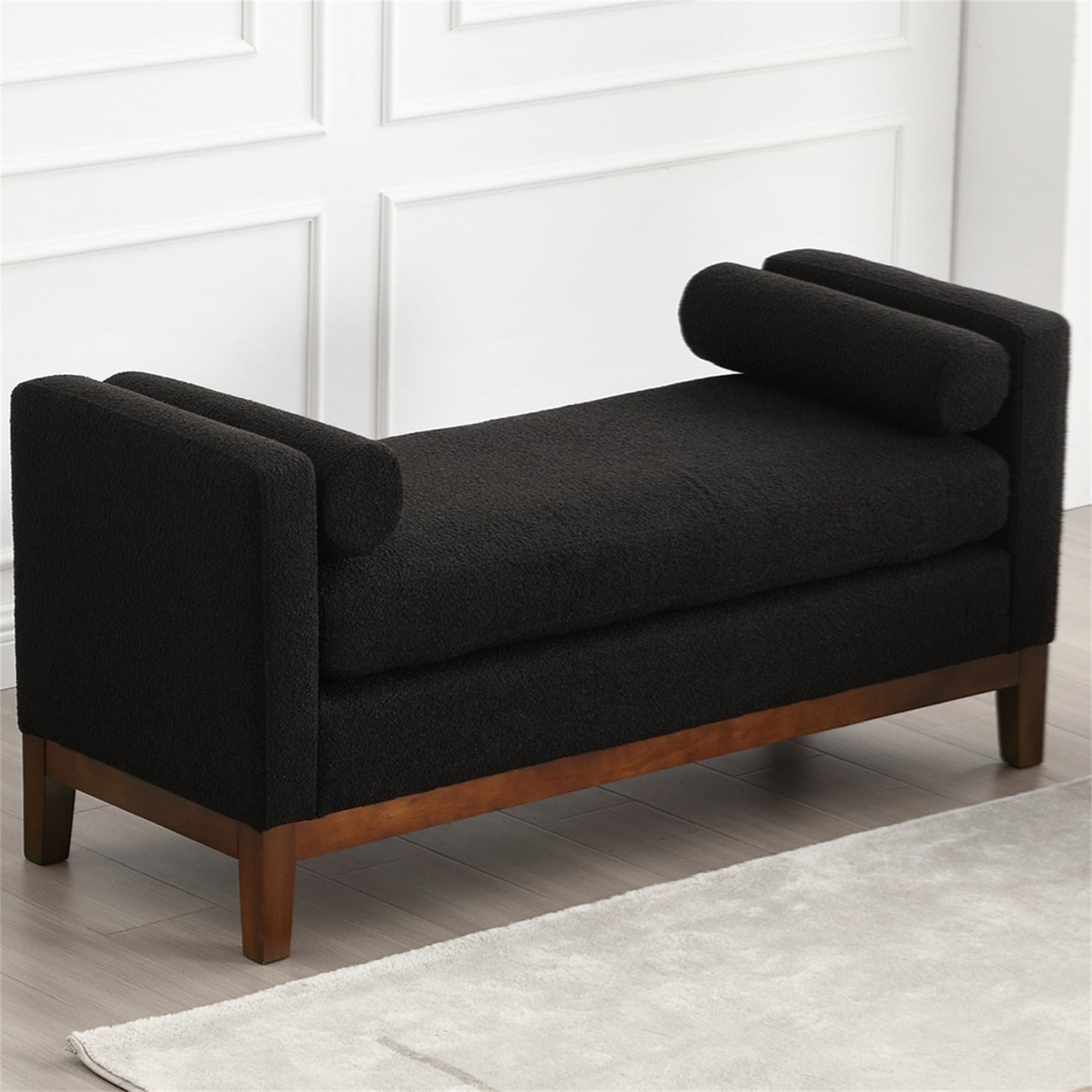 Ottoman with Bolster Pillows & Wood Legs, Upholstered Bench, Elegant ...