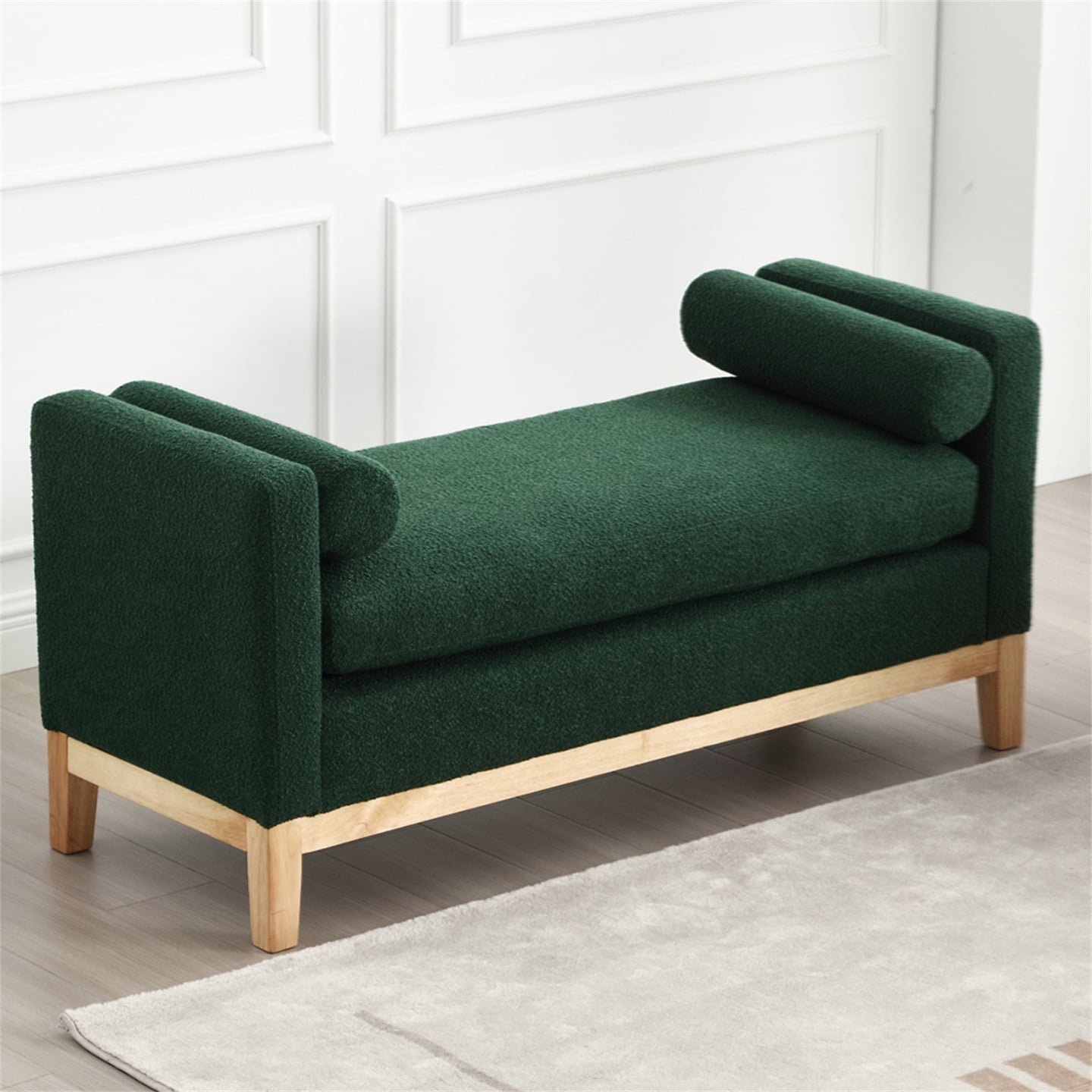 Ottoman with Bolster Pillows & Wood Legs, Upholstered Bench, Elegant ...