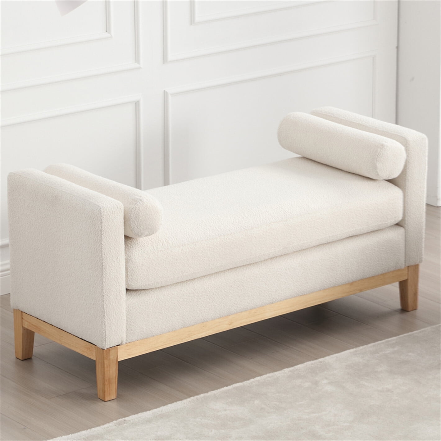 Ottoman with Bolster Pillows & Wood Legs, Upholstered Bench, Elegant ...