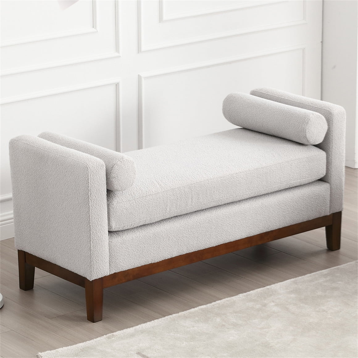 Ottoman with Bolster Pillows & Wood Legs, Upholstered Bench, Elegant ...