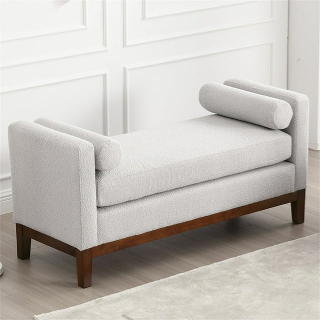 Ottoman with Bolster Pillows & Wood Legs, Upholstered Bench, Elegant ...