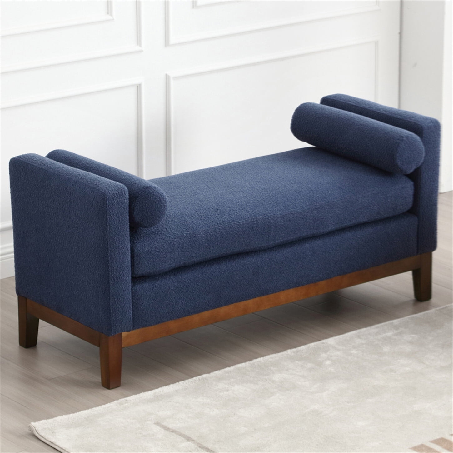 Ottoman with Bolster Pillows & Wood Legs, Upholstered Bench, Elegant ...