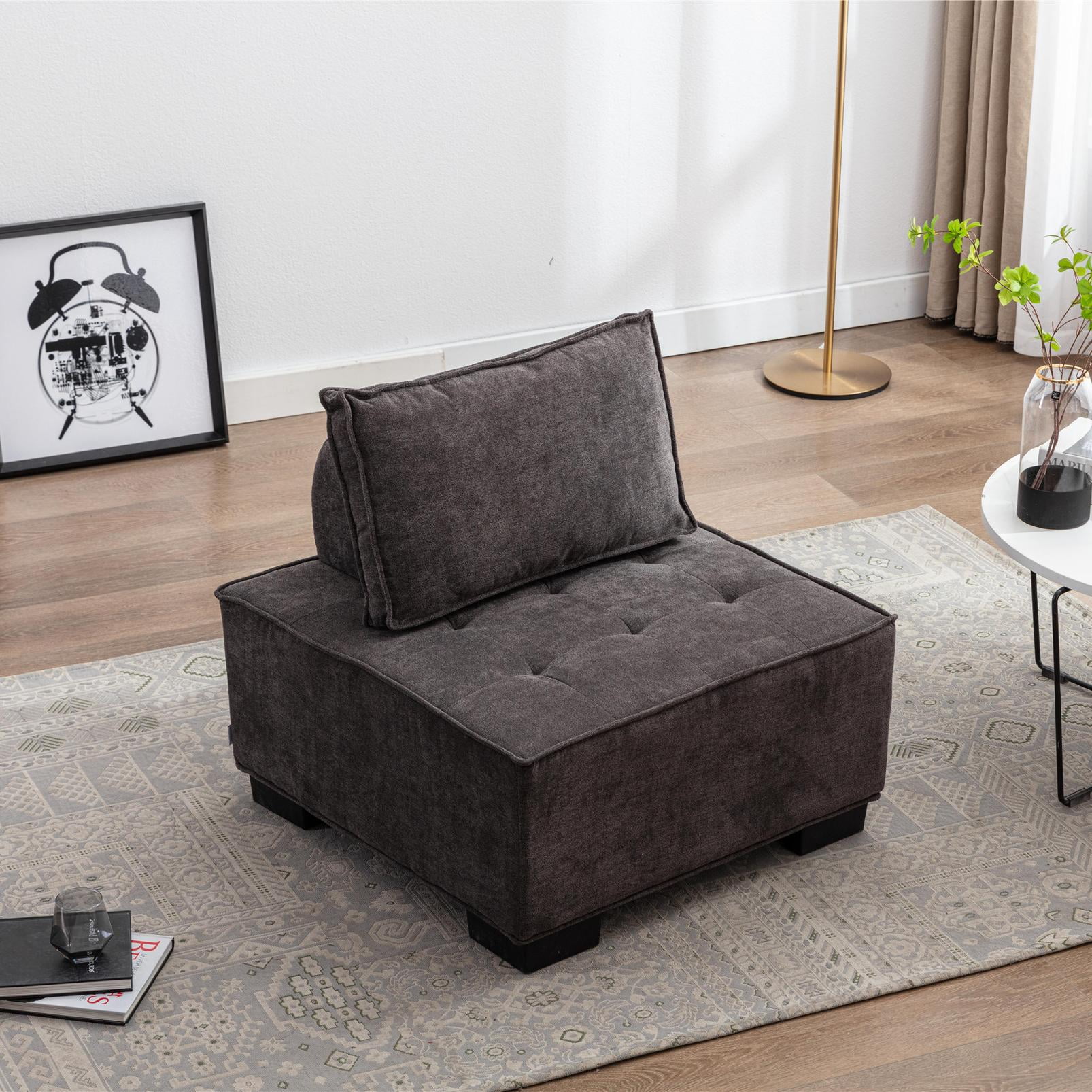 Ottoman Chair Accent Sofa with Poly Fabric Rectangular Sofa Modern ...