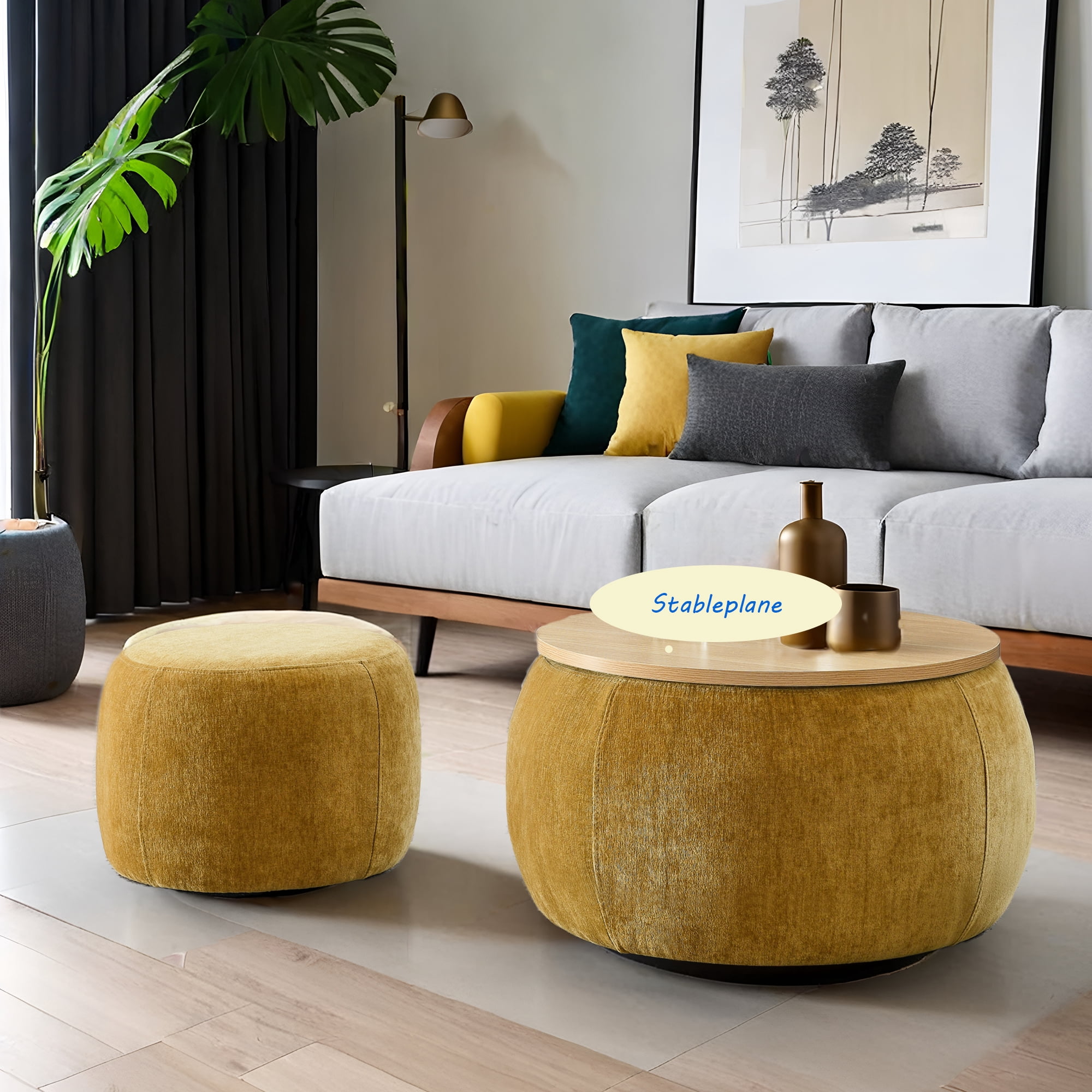 Ottoman Coffee Table,Woven rattan fabric Ottoman，Versatile Footstool ...
