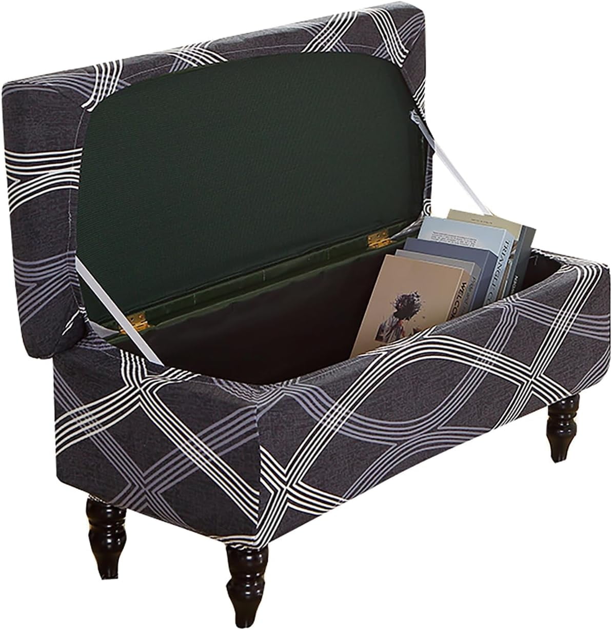 Ottoman Cover Rectangle, Stretch Velvet Storage Ottoman Cover Ottoman ...