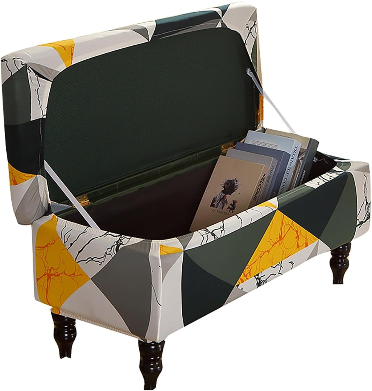 Ottoman Cover Rectangle, Stretch Velvet Storage Ottoman Cover Ottoman ...