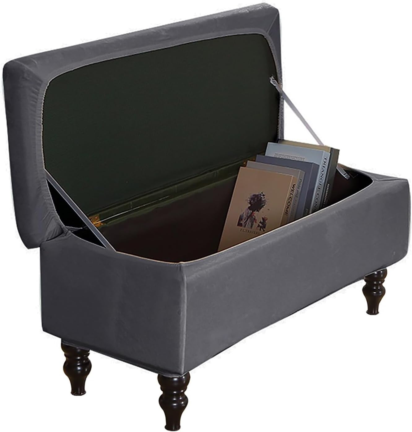 Ottoman Cover Rectangle, Stretch Velvet Storage Ottoman Cover Ottoman ...