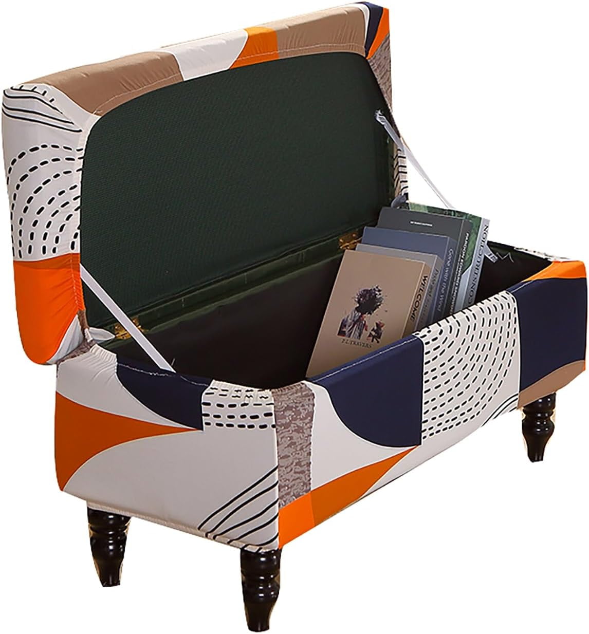 Ottoman Cover Rectangle, Stretch Velvet Storage Ottoman Cover Ottoman ...