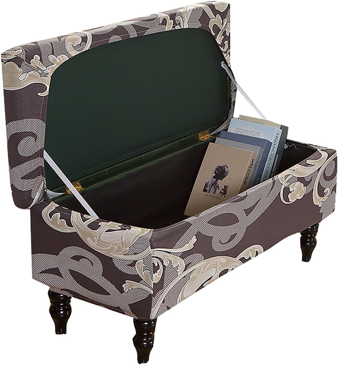 Ottoman Cover Rectangle, Stretch Velvet Storage Ottoman Cover Ottoman ...
