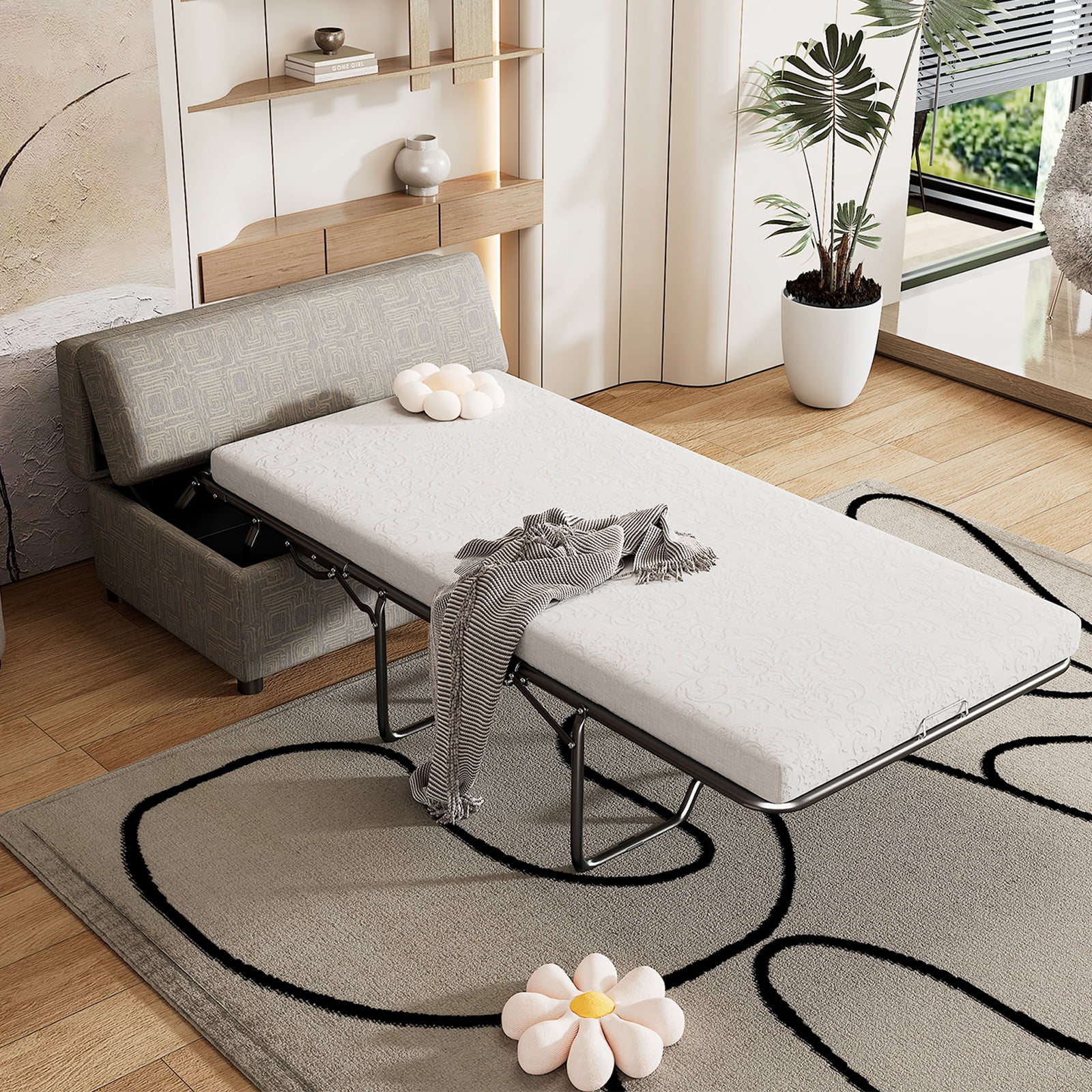 Ottoman Folding Bed Fold Out Sleeper Bed With Mattress Convertible ...