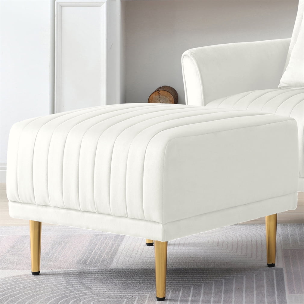 Ottoman, Foot Rest, Cream Velvet Ottoman Stool with Metal Legs, Square ...