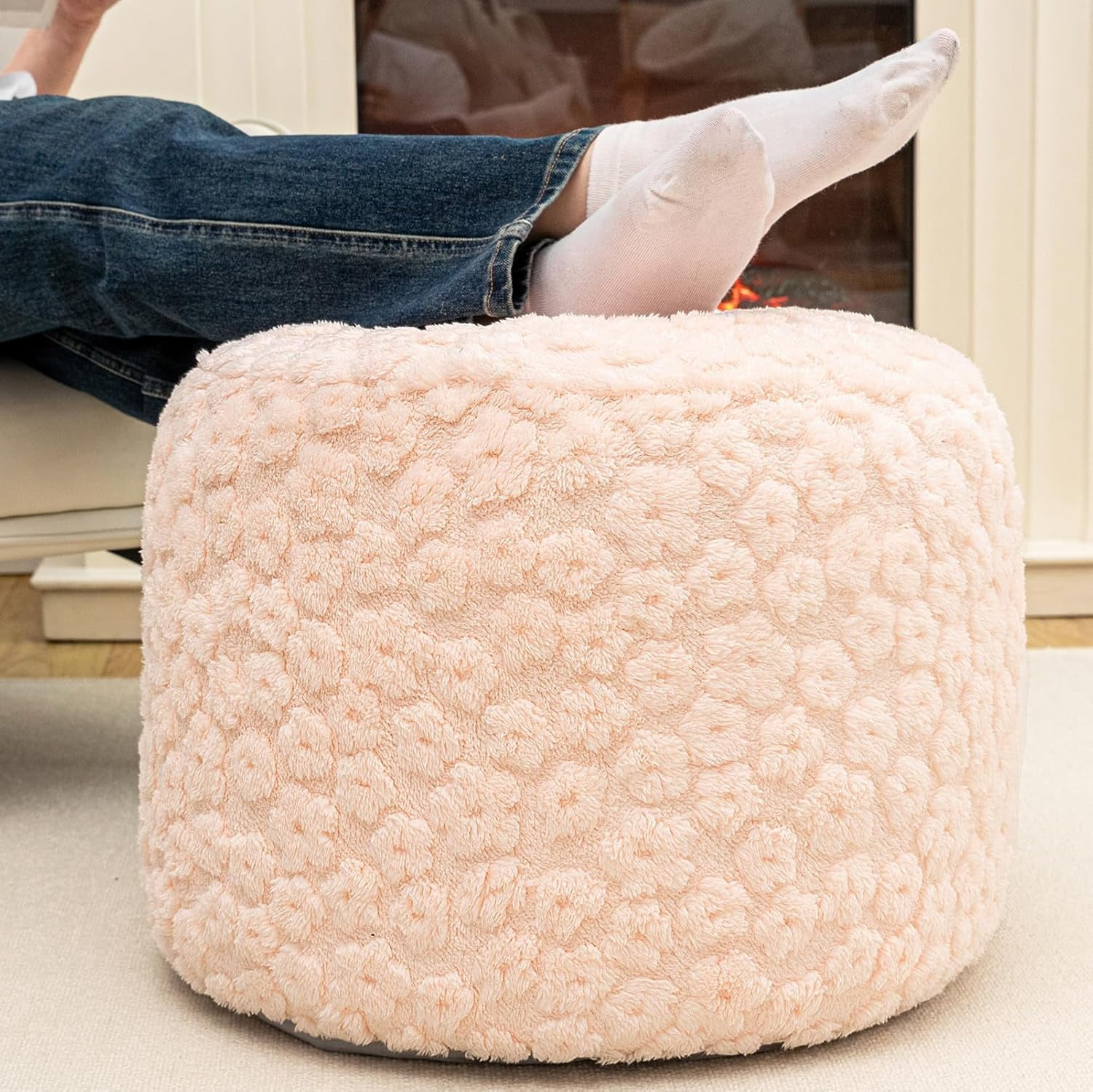 Ottoman Foot Rest Stuffed Round Boho Floor Poof Seating Armchair ...