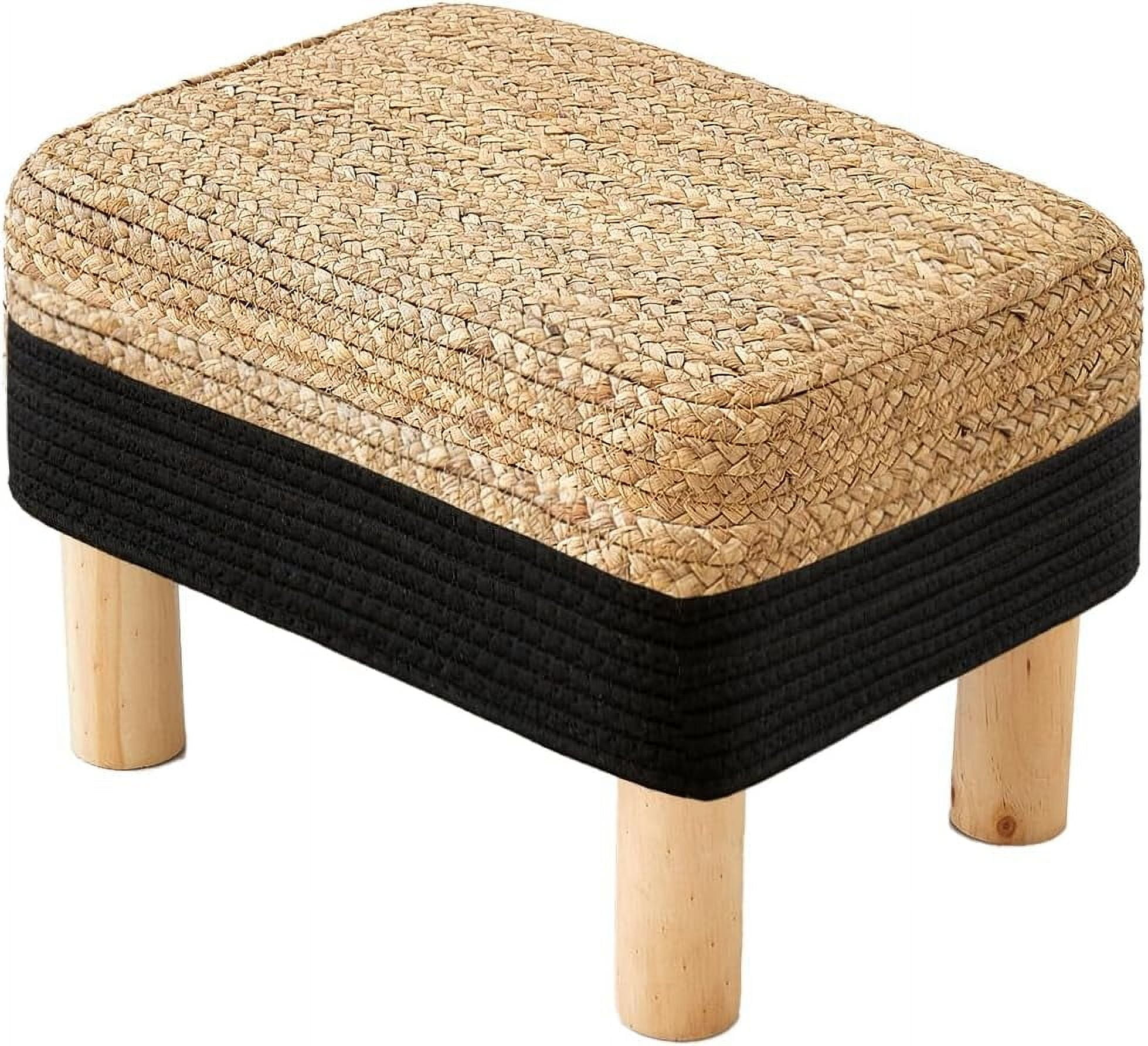 Ottoman Foot Stool Rectangular Footrest Natural Seagrass Footstool with ...