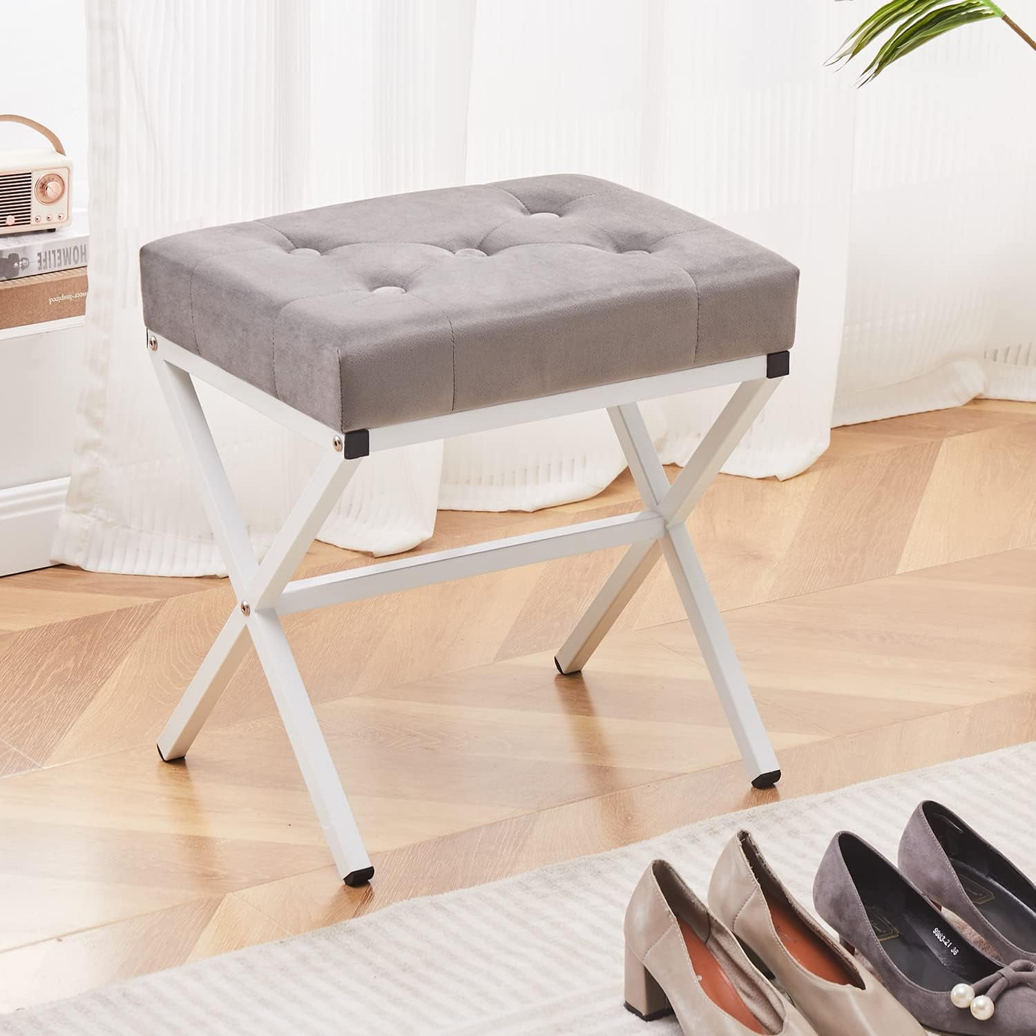 Ottoman Foot Stool Tufted Vanity Stool Ottomans Thickened Cushion ...