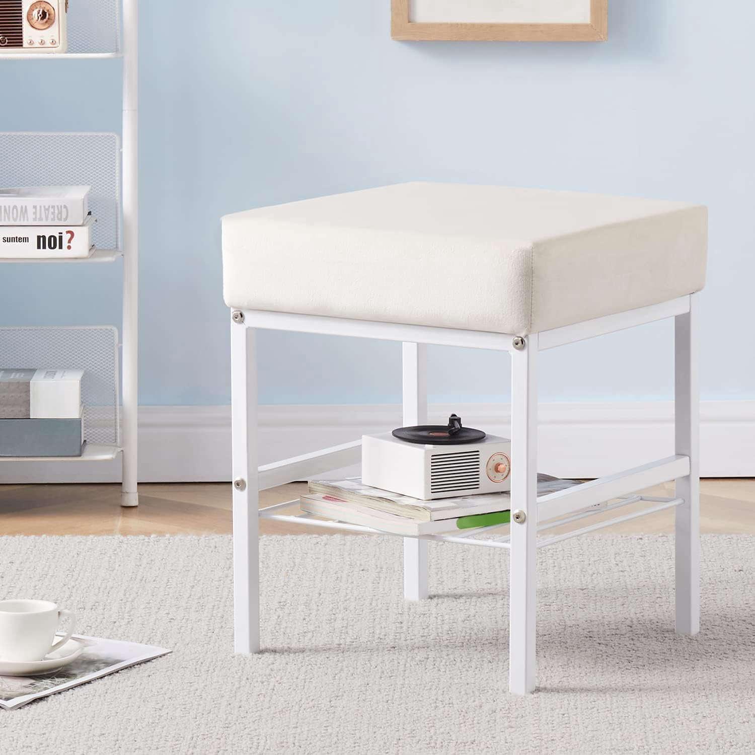 Ottoman Foot Stool Tufted Vanity Stool Thickened Cushion Footstool ...