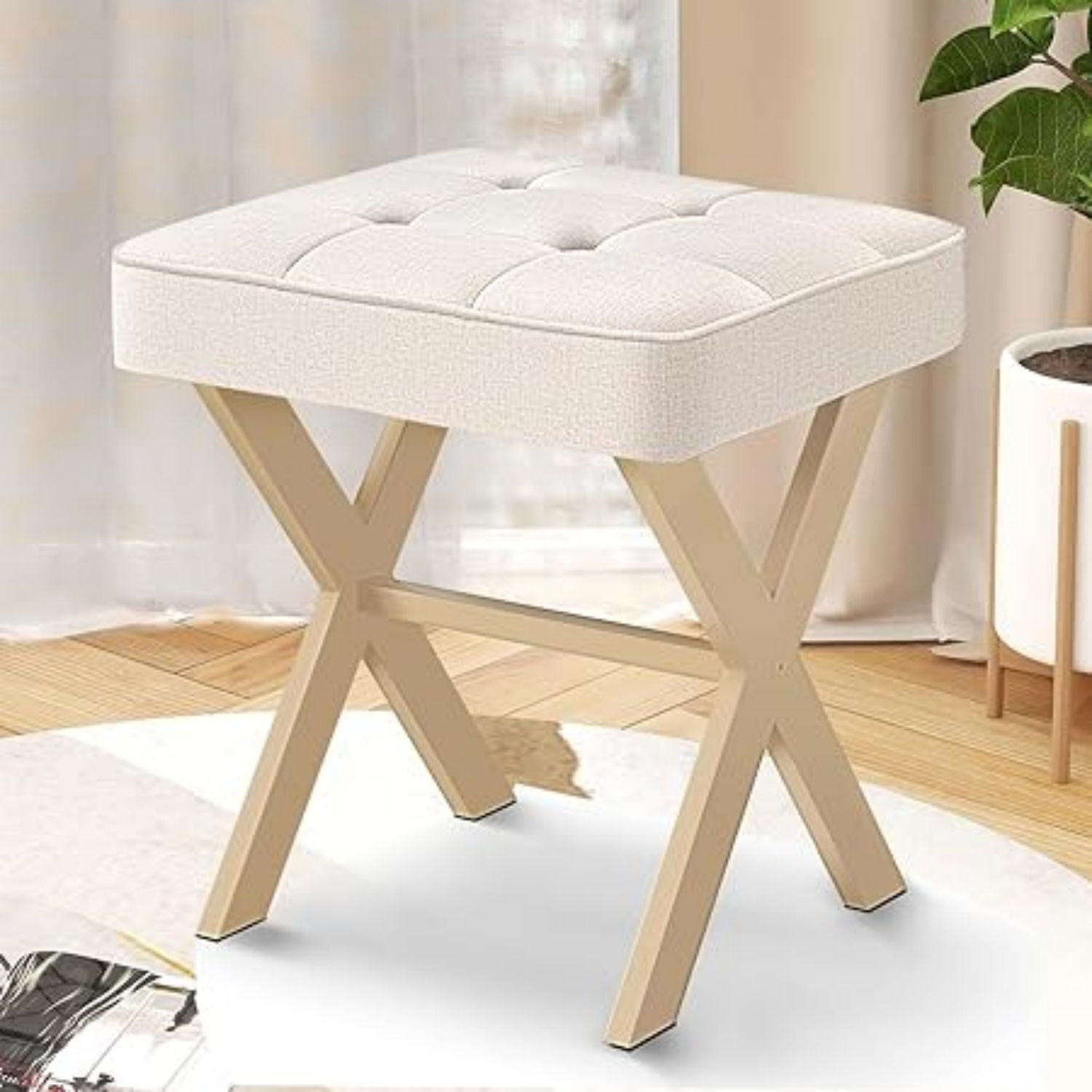 Ottoman Foot Stool,Upholstered Cushion Vanity Stool with Matte Sand ...