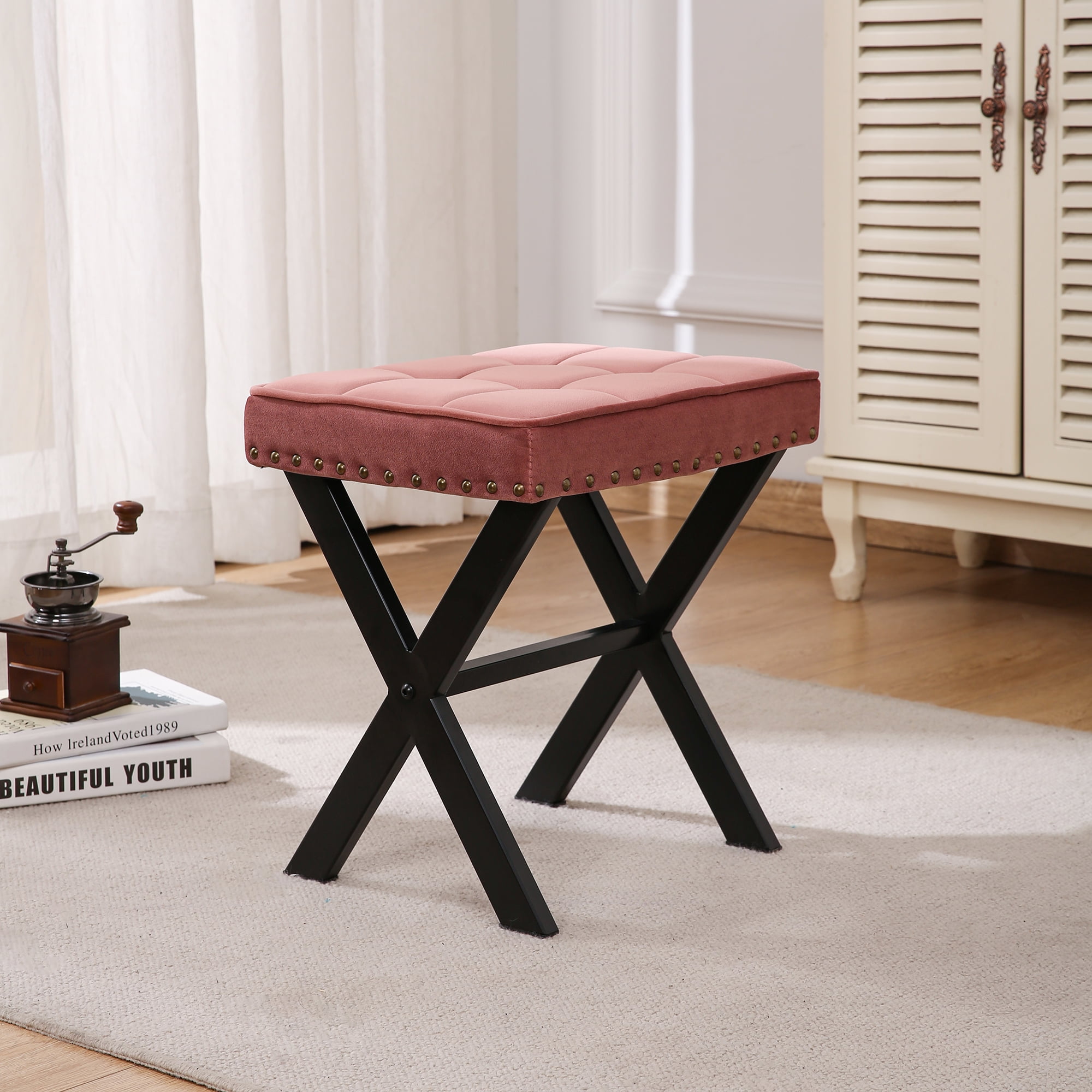 Ottoman Footrest Stool Tufted Vanity Stool Ottomans Fabric Thickened ...