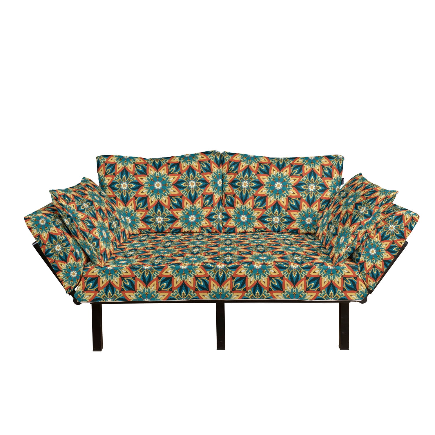 Ottoman Futon Couch, Ornate Floral Pattern with Vintage Mandala ...