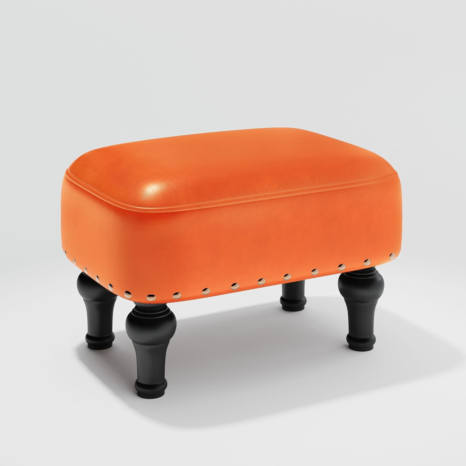 Leather Foot Rest with Thicker Foam Padded Seat, Footstool with Wooden ...