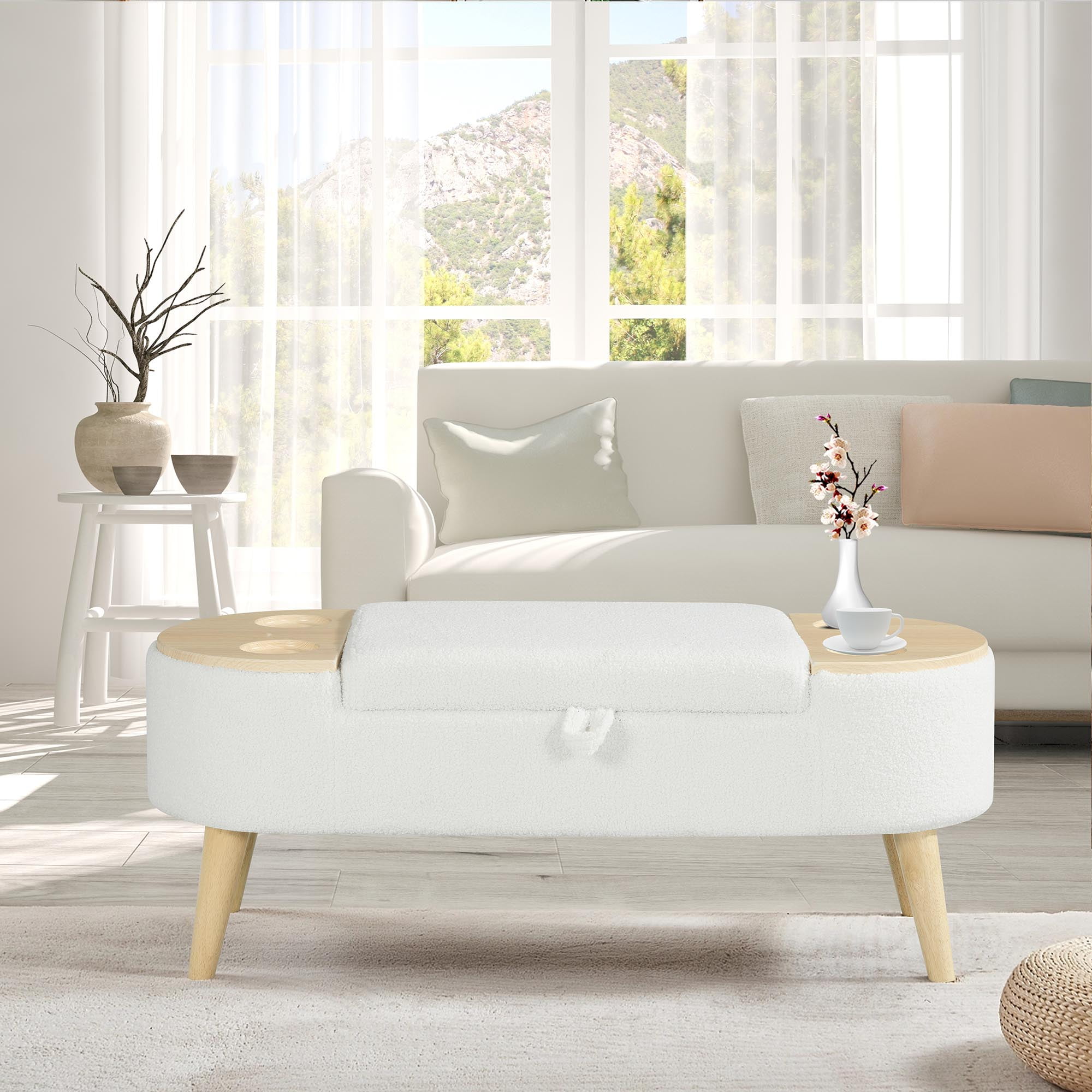 Ottoman Oval Storage bench 3D pile fabric bench with large storage ...