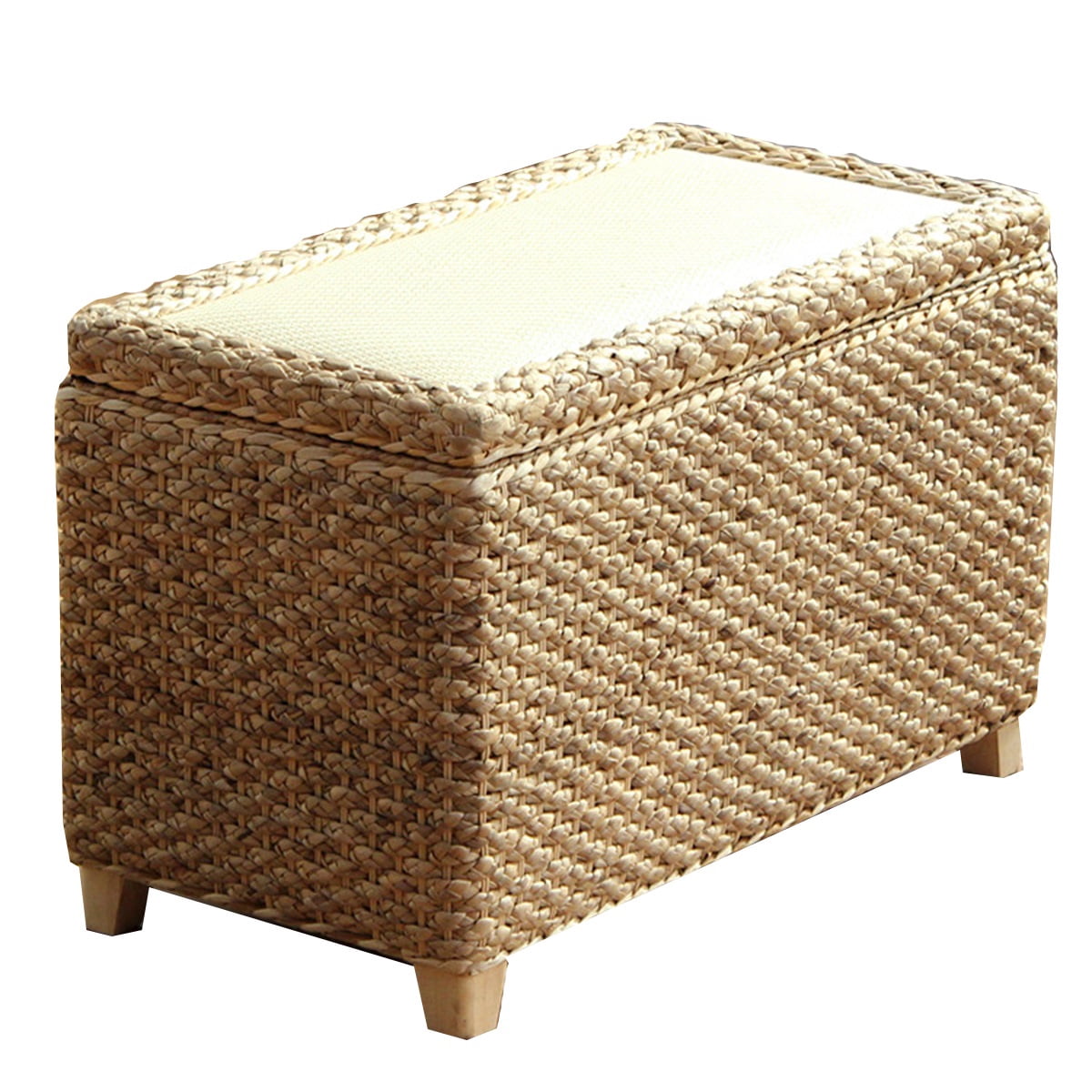 Ottoman Poof With Storage, Foot Stool Natural Seagrass Hand Weave Poufs ...