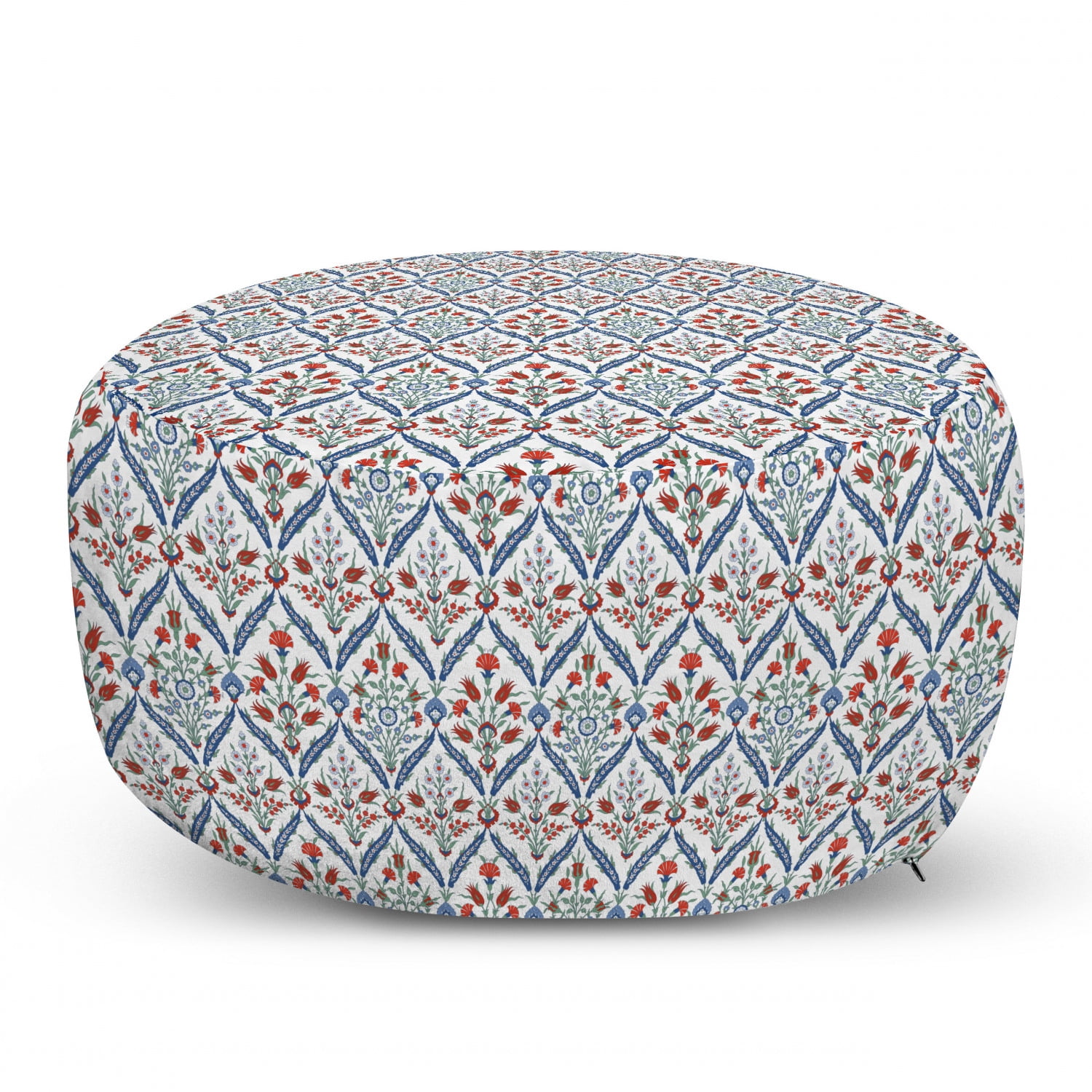 Ottoman Pouf Cover with Zipper, Turkish Traditional Ceramic Tulip ...