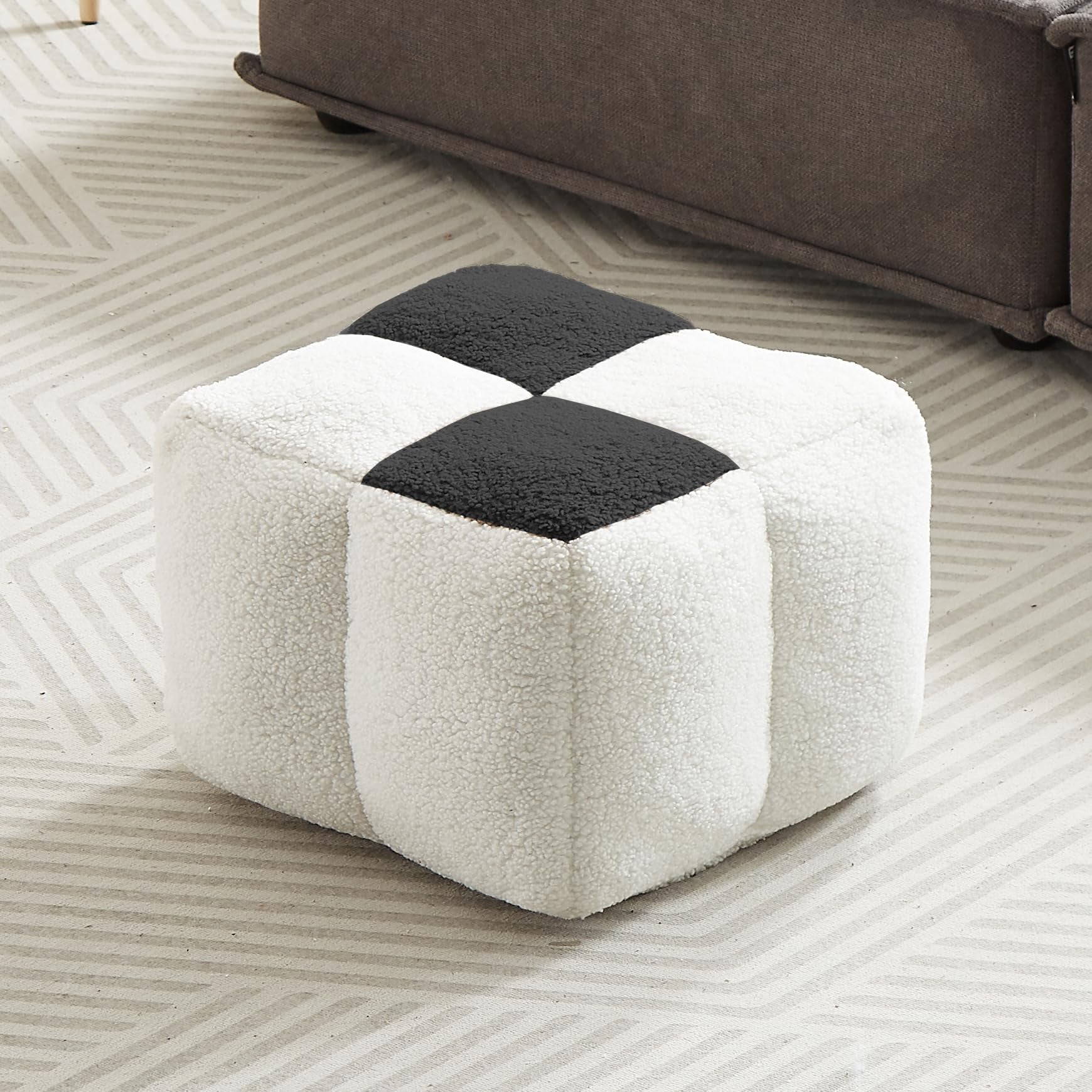 Ottoman Pouf White and Black Contrast Tidy Fabric Floor Chair - 17.7 ...