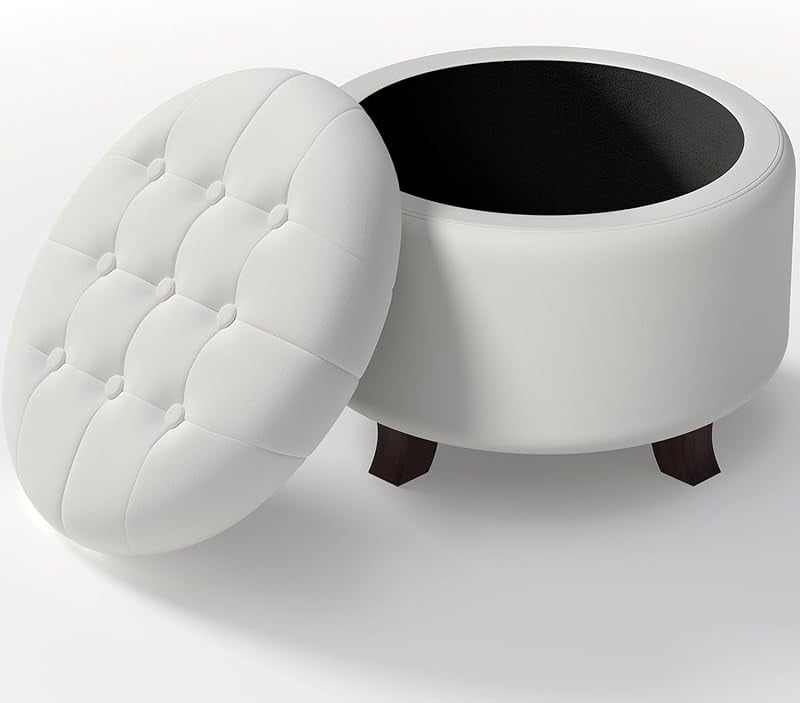 Ottoman,Round Foot Rest Stool, Upholstered Large Ottoman Chair with ...