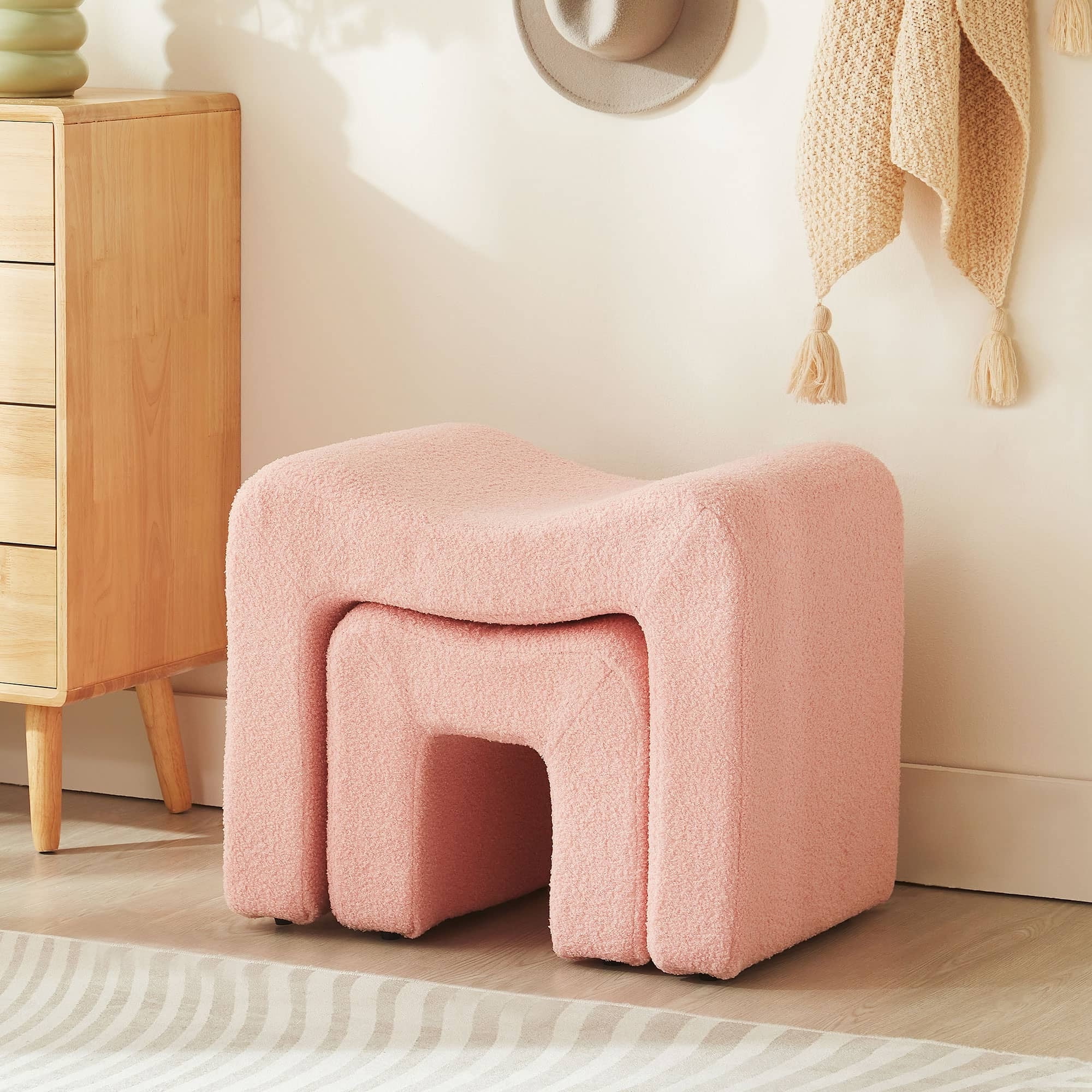 Ottoman Set of 1-2 Vanity Stool Chair Seating Backless Modern Foot Rest ...