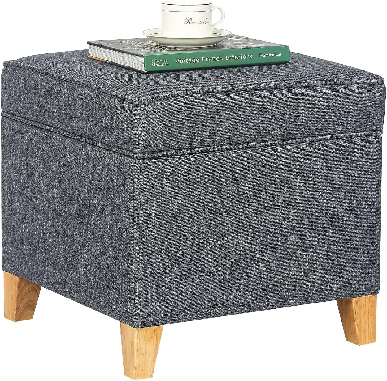 Ottoman with Storage, 17Inch High Fabric Foot Stools Ottoman for Living ...