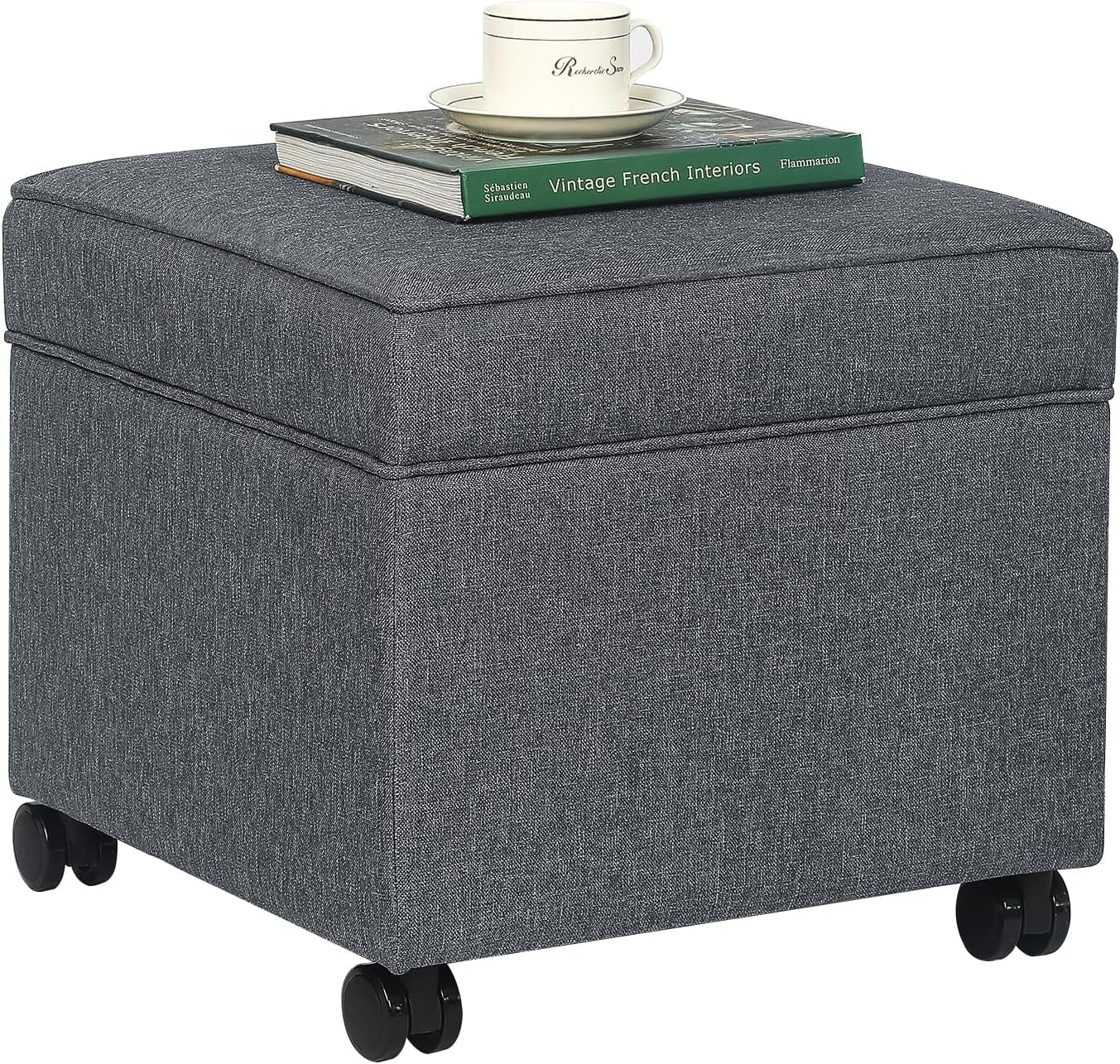 Ottoman with Storage, 17Inch High Fabric Foot Stools Ottoman for Living ...